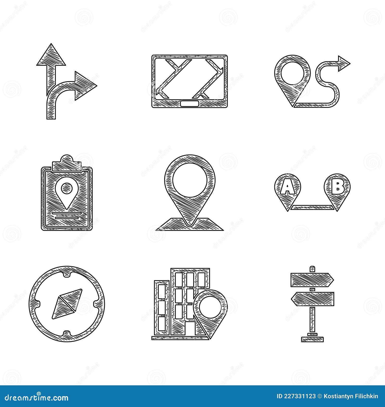 Set Location, with House, Road Traffic Sign, Route Location, Compass ...