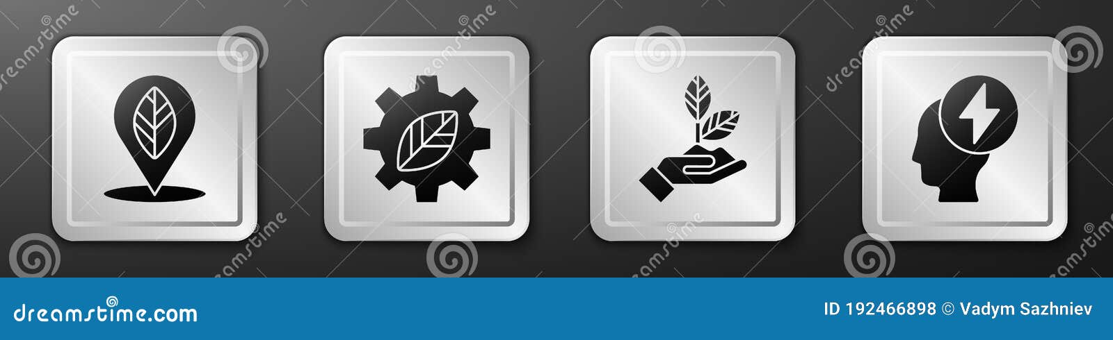 Set Location With Leaf, Leaf Plant In Gear Machine, Plant In Hand And ...