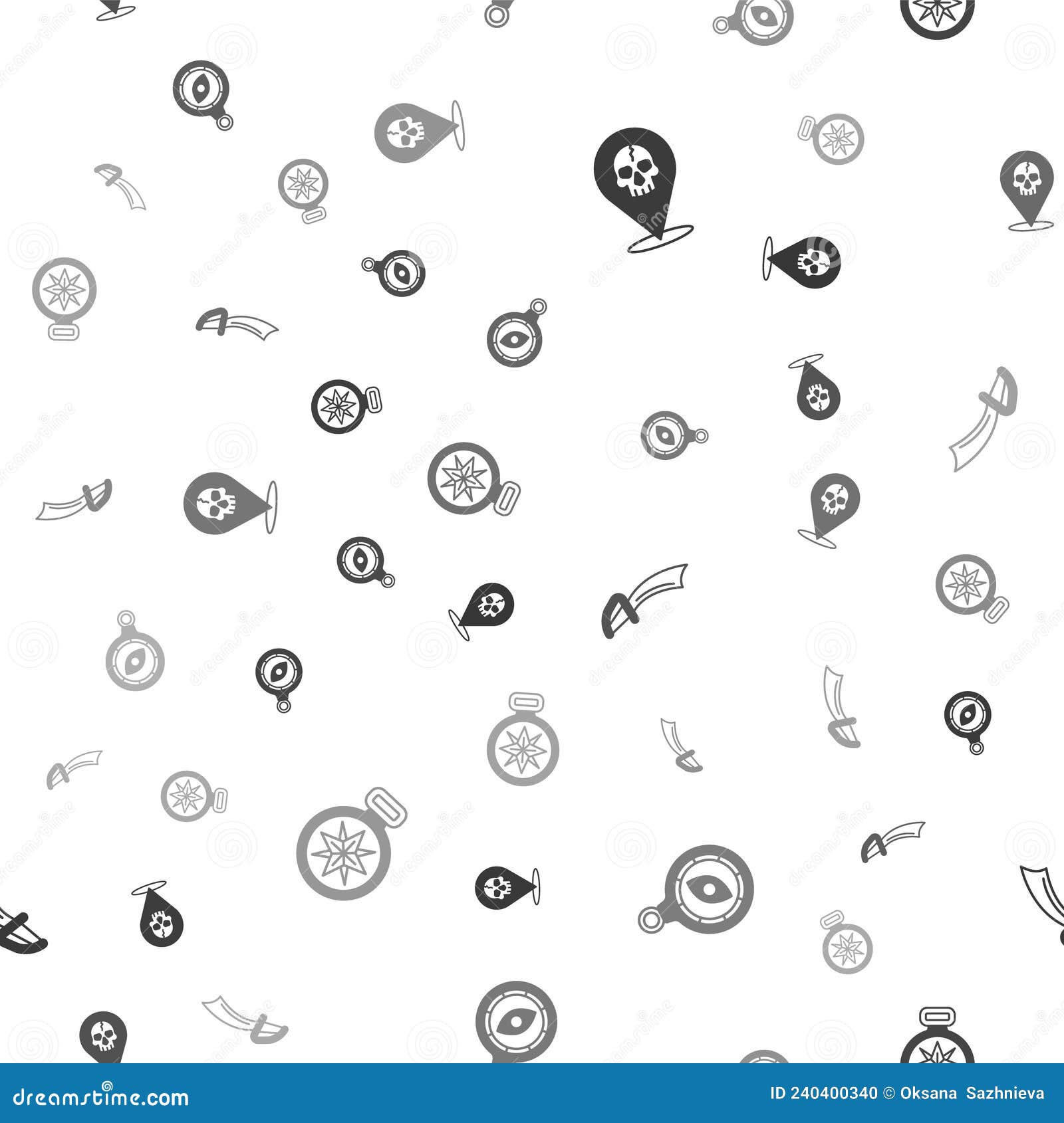 Set Location Pirate, Compass, Pirate Sword and on Seamless Pattern ...
