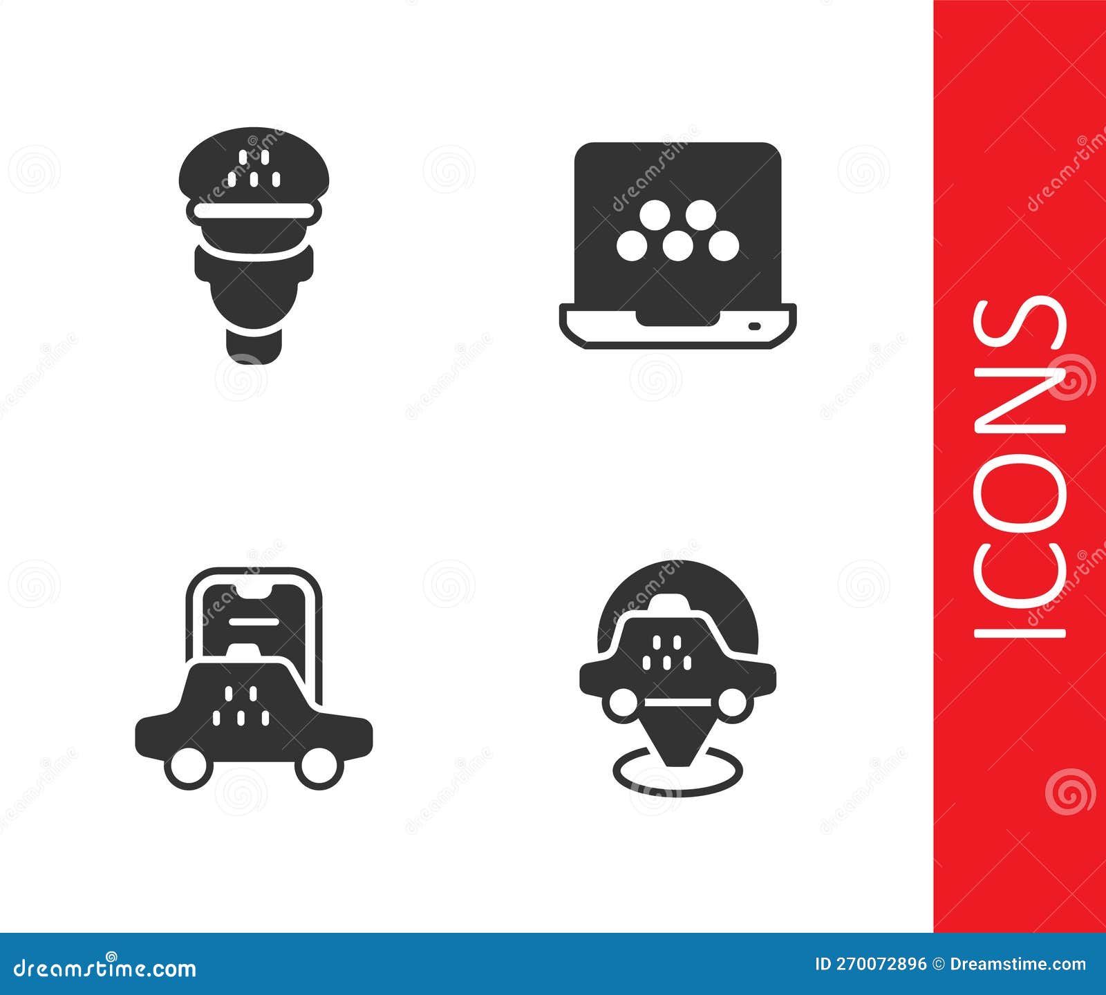 Set Location Taxi Car, Taxi Driver, Mobile App and Icon. Vector Stock ...