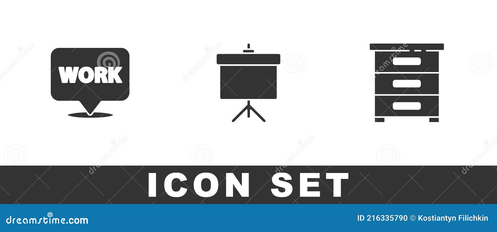 Set Location with Text Work, Chalkboard Diagram and Drawer Documents ...