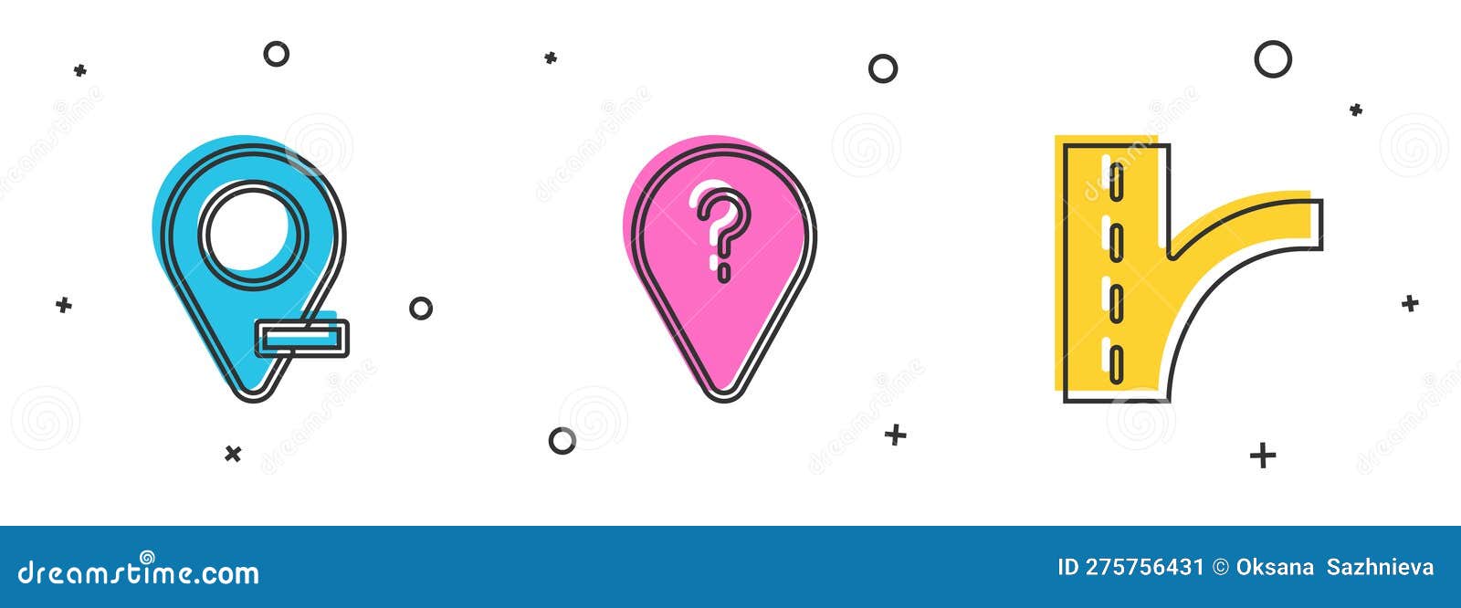 Set Location, Unknown Route Point and Road Traffic Sign Icon. Vector ...