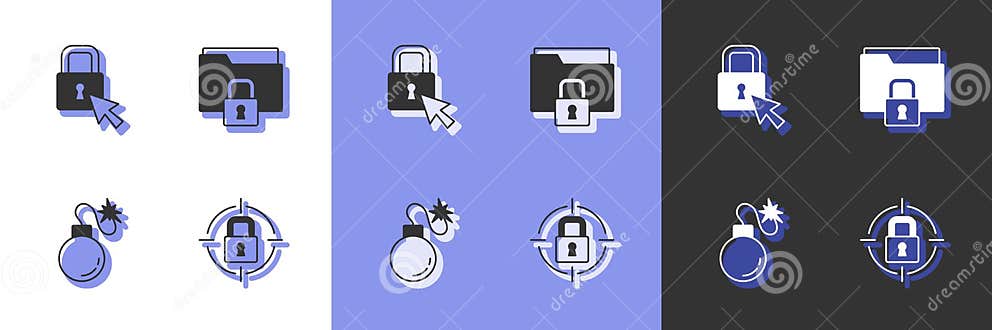 Set Lock, Bomb and Folder and Lock Icon. Vector Stock Illustration ...