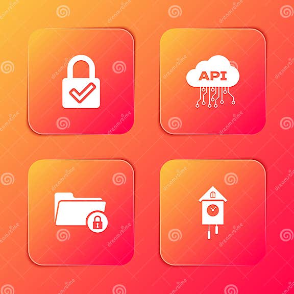 Set Lock and Check Mark, Cloud Api Interface, Folder Lock and Retro ...