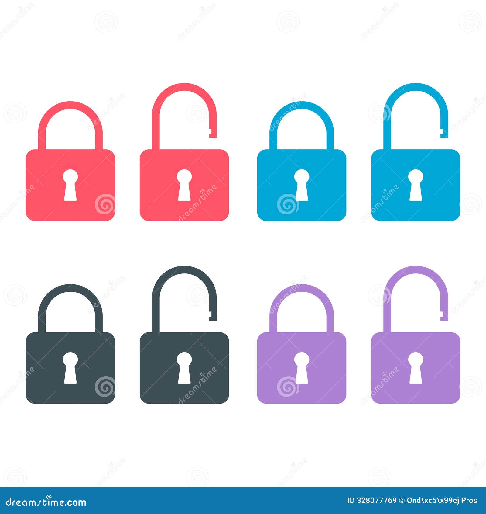 Set of Lock Classic Design Icon, Keyhole Web Button Shape, Secure ...