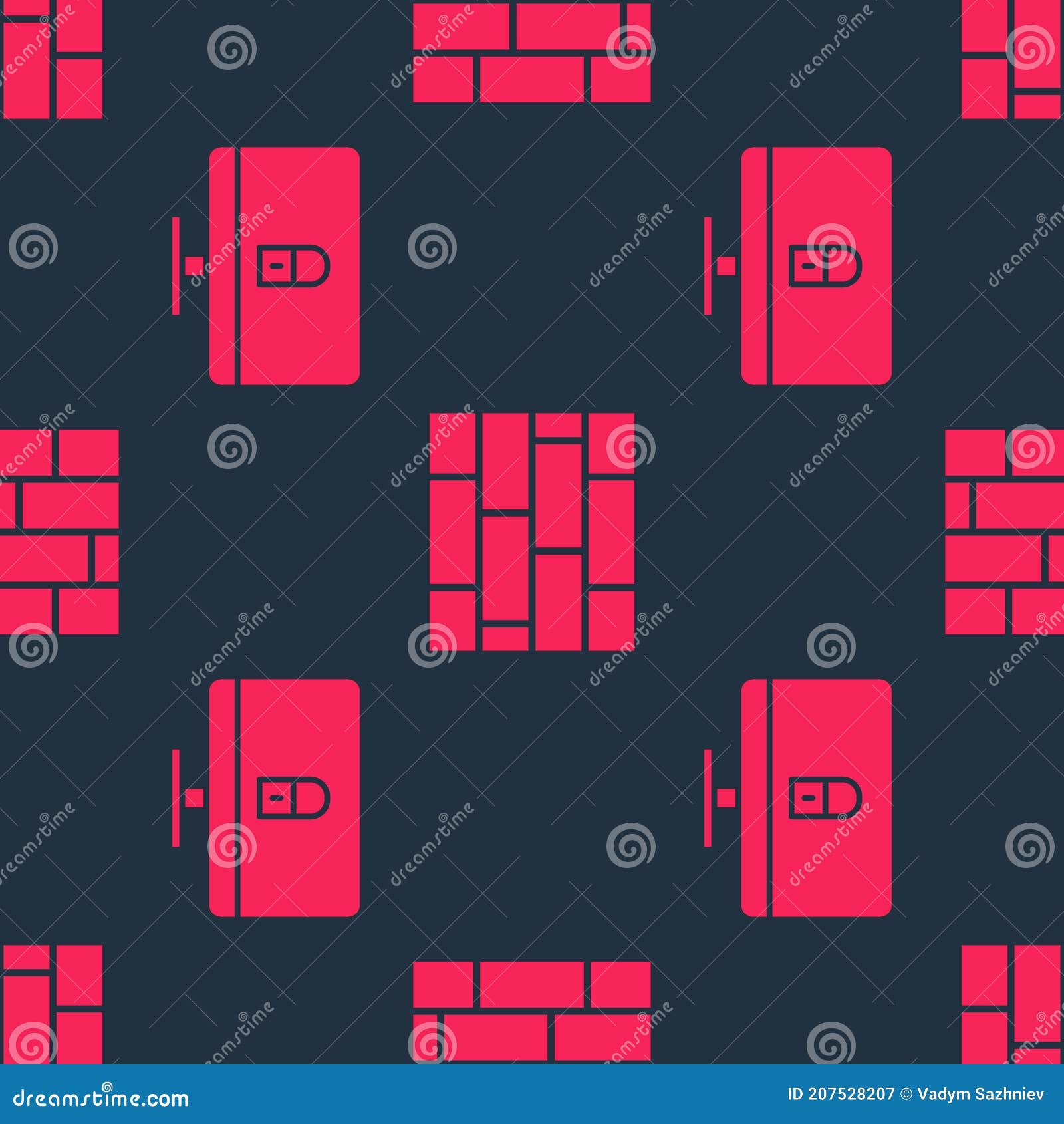 Set Lock on Computer Monitor and Bricks on Seamless Pattern. Vector ...