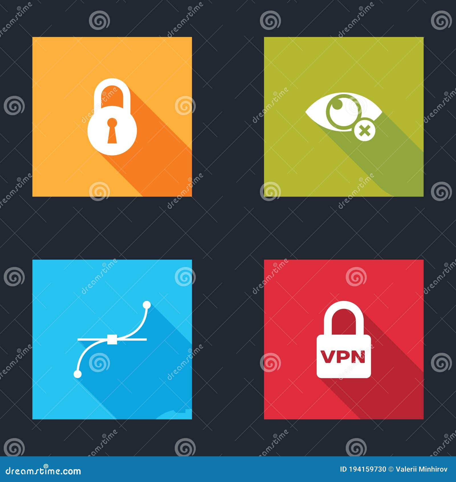Set Lock, Invisible or Hide, Bezier Curve and VPN Icon. Vector Stock ... Set Lock, Invisible or Hide, Bezier Curve and VPN Icon. Vector Stock ...