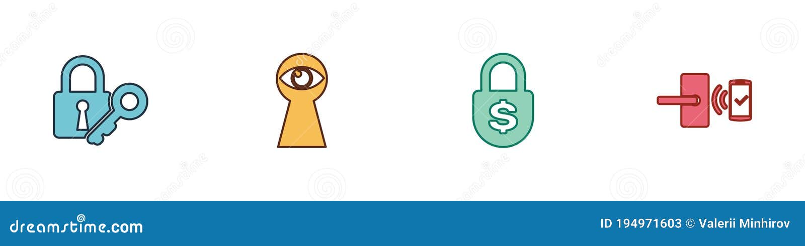 Set Lock and Key, Keyhole with Eye, Money Lock and Digital Door ...
