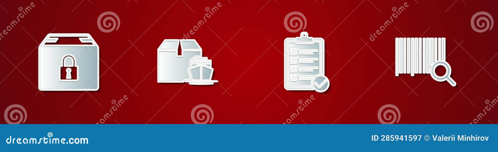 Set Locked Package, Cargo Ship with Boxes, Verification of Delivery ...
