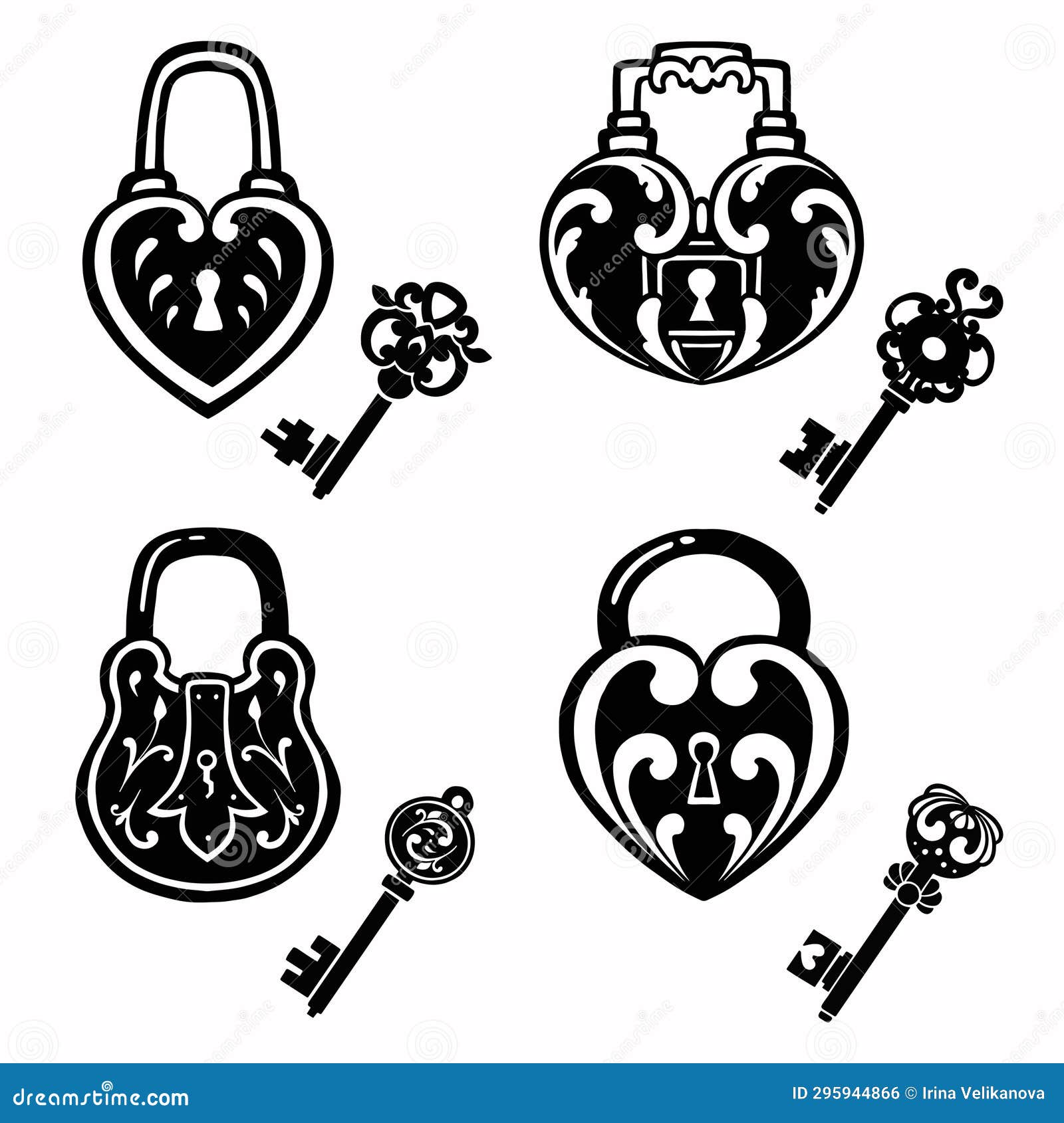 Set of Locks and Keys Silhouette, Vector Illustration Eps10 Stock ...
