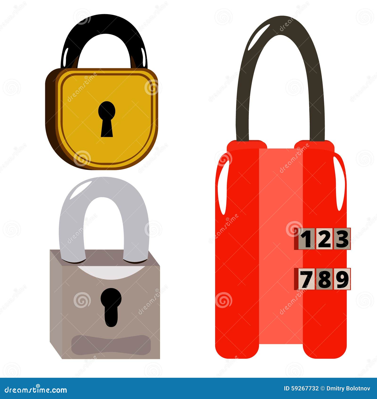 Set of 3 locks stock illustration. Illustration of lock - 59267732