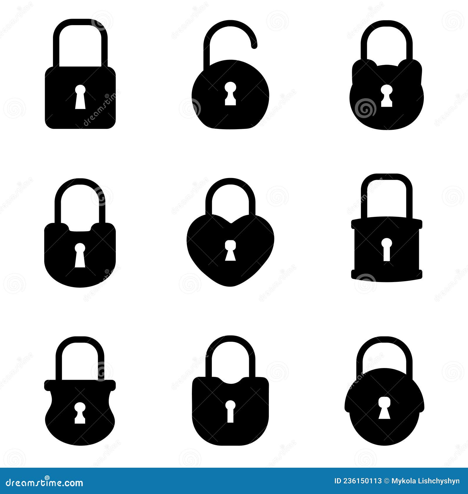 Set of Locks on White Background. Variety Locks in Flat Style Stock ...