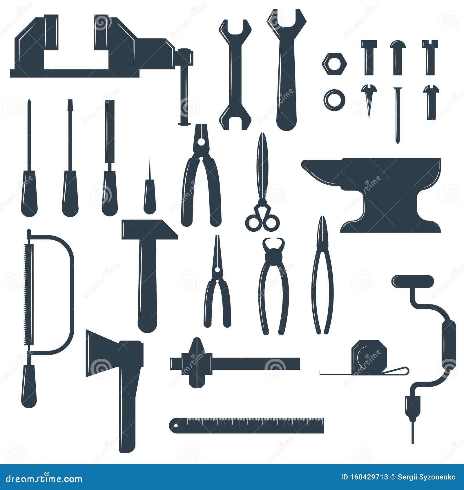 Set of Locksmith Tools Isolated on White Background Big Collection of ...