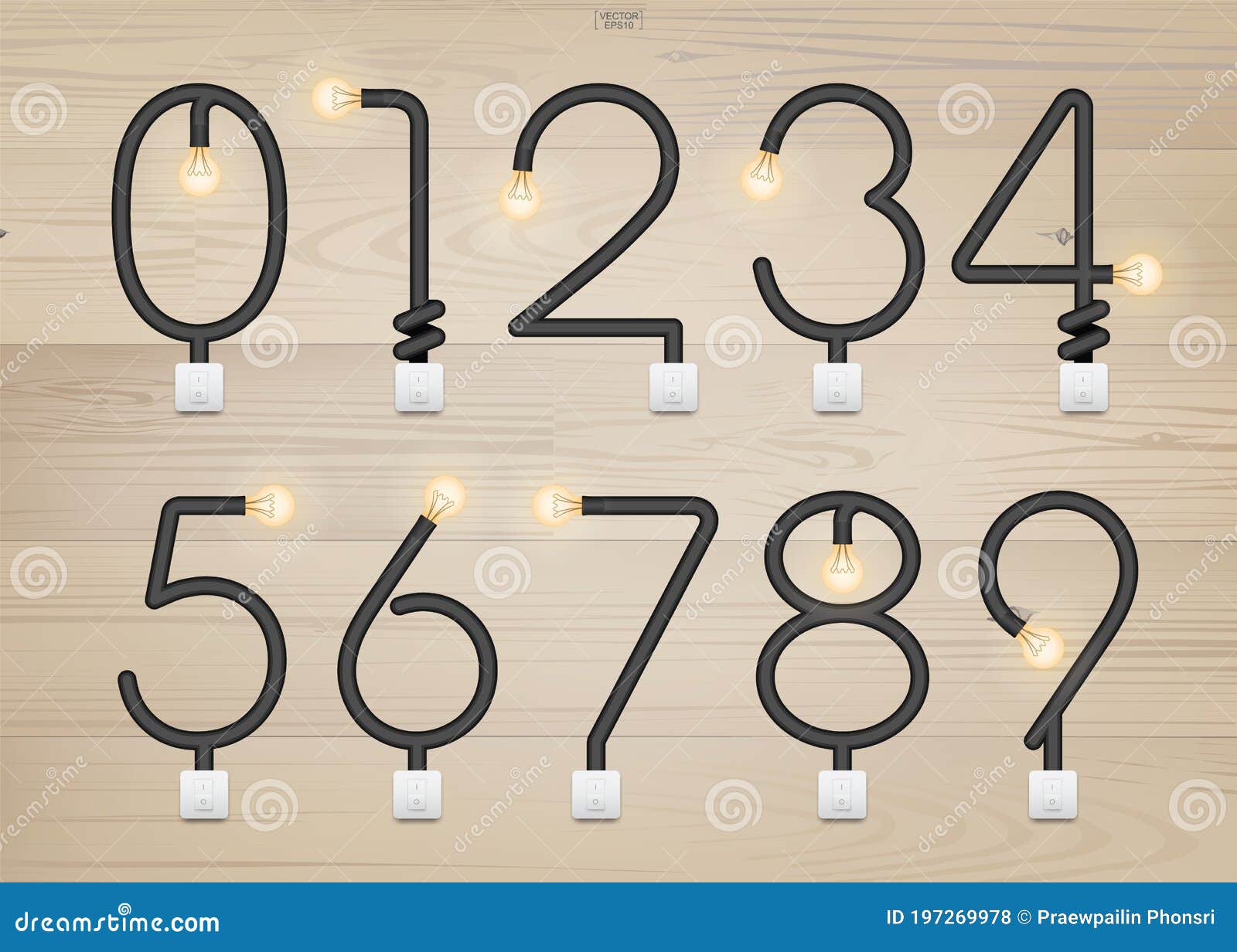 Set of Loft Alphabet and Numbers. Abstract Alphabet of Light Bulb and ...