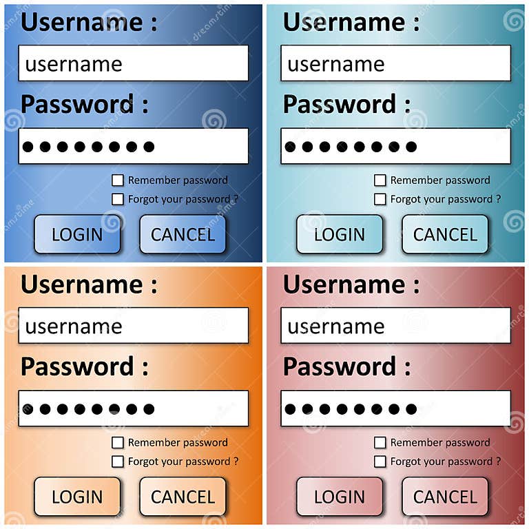 Set of login forms stock illustration. Illustration of username - 42872860
