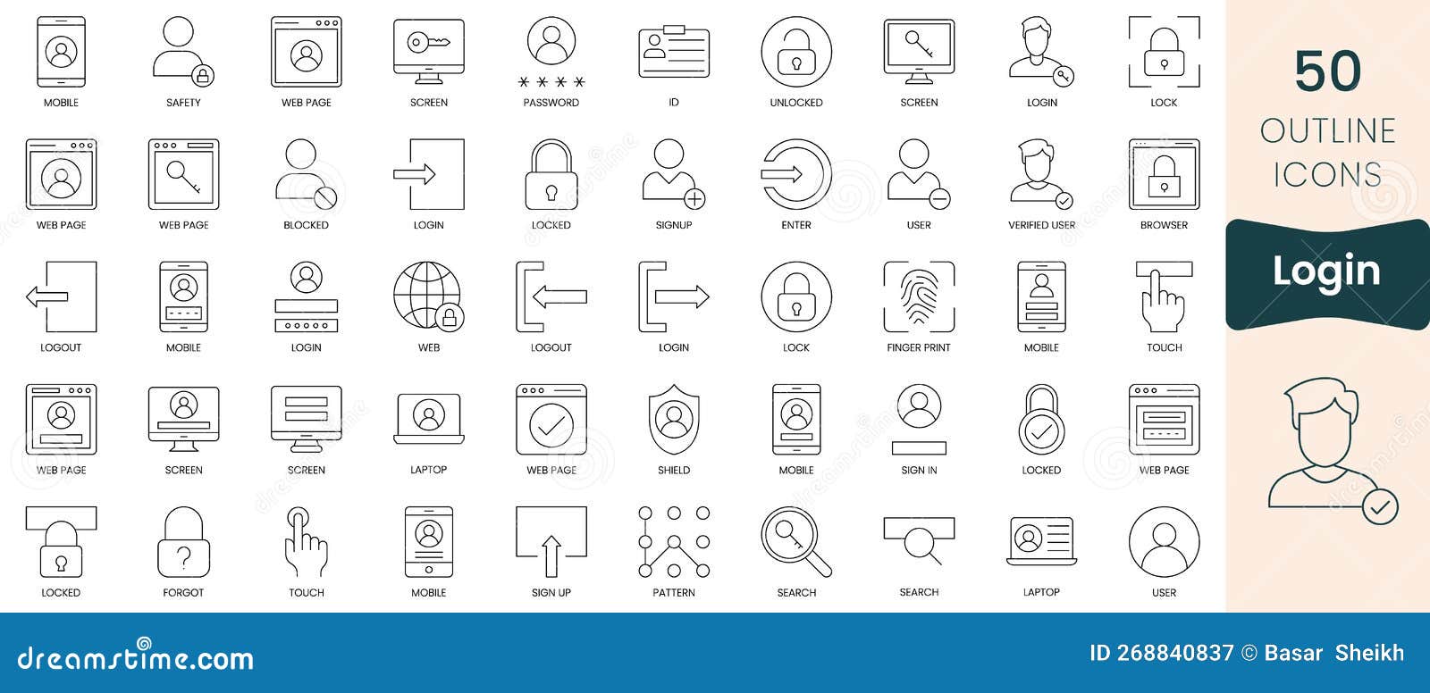 Set of Login Icons. Thin Outline Icons Pack Stock Illustration ...