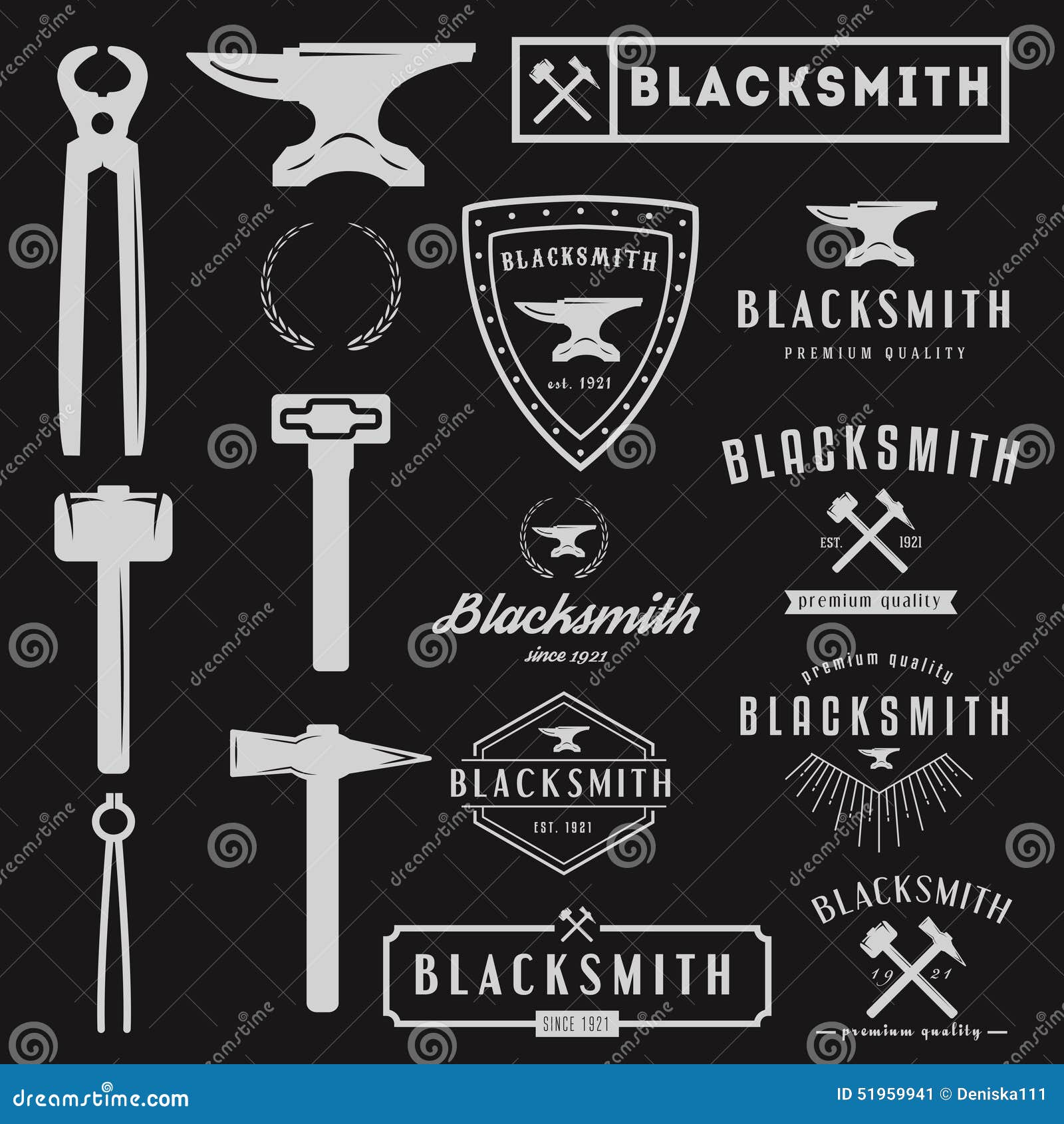 Set of Logo for Blacksmith, Typographic Logotype Stock Vector ...