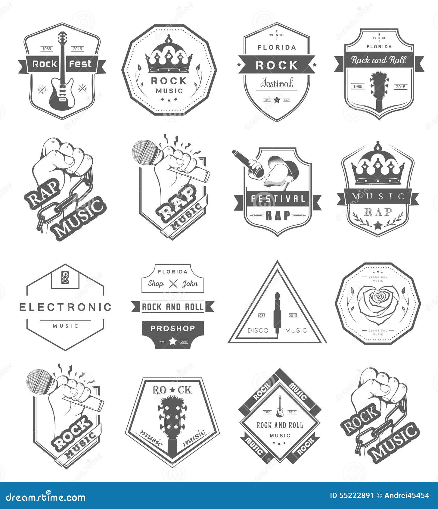 Set of Logos and Badges Music Stock Illustration - Illustration of fest ...