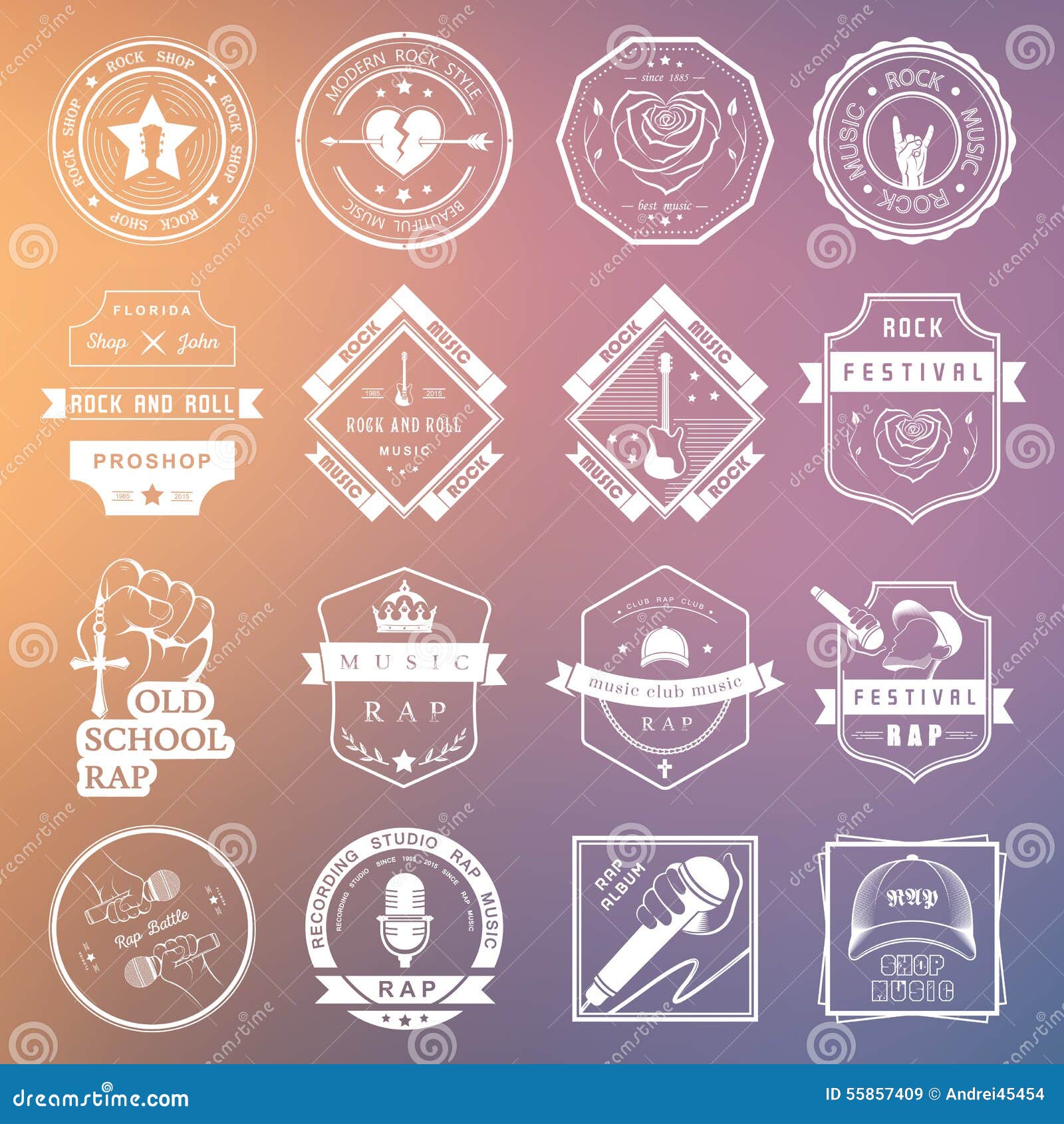 Set of Logos and Badges of Music Stock Illustration - Illustration of ...