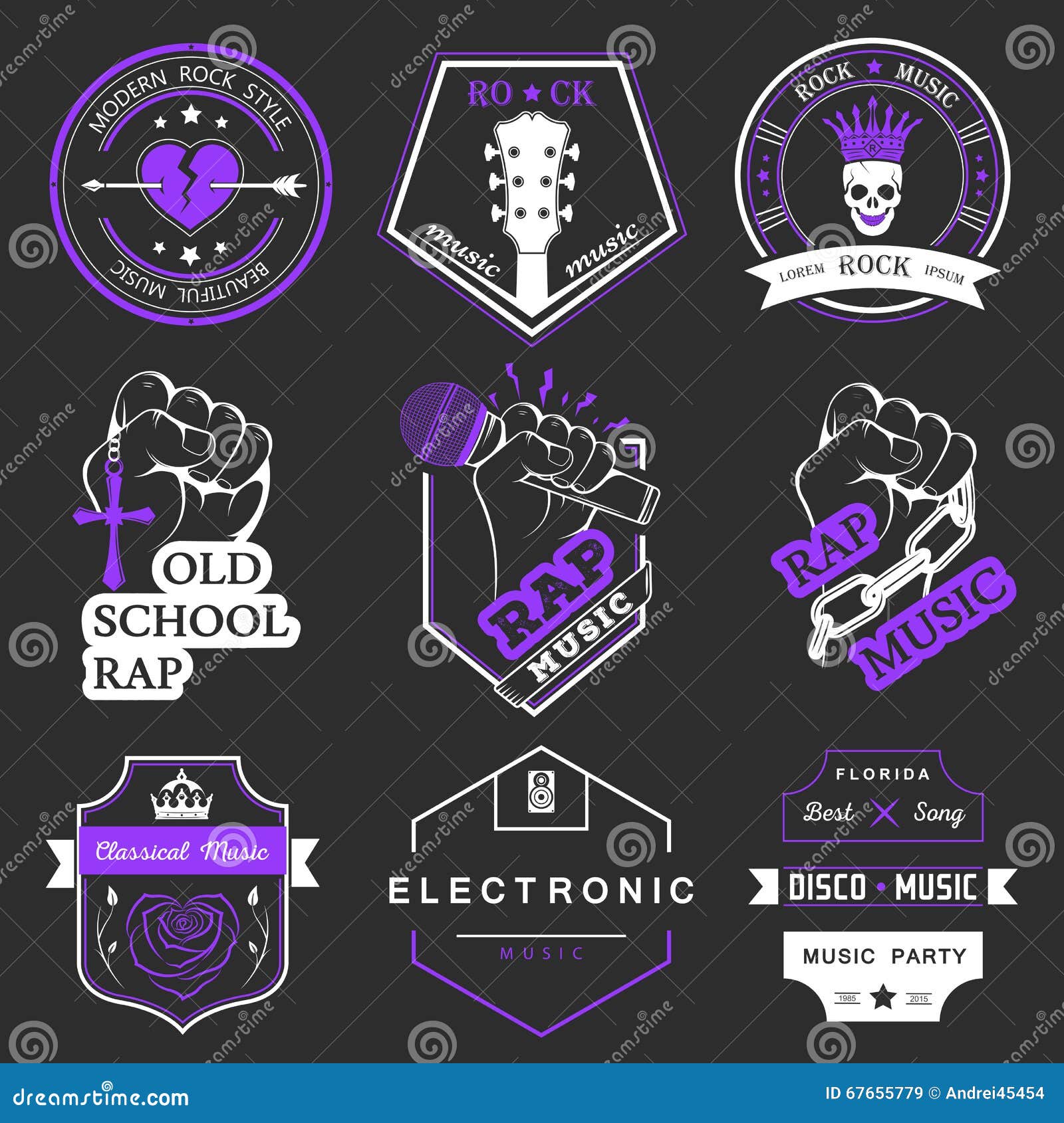Set of Logos and Badges Music Stock Illustration - Illustration of ...