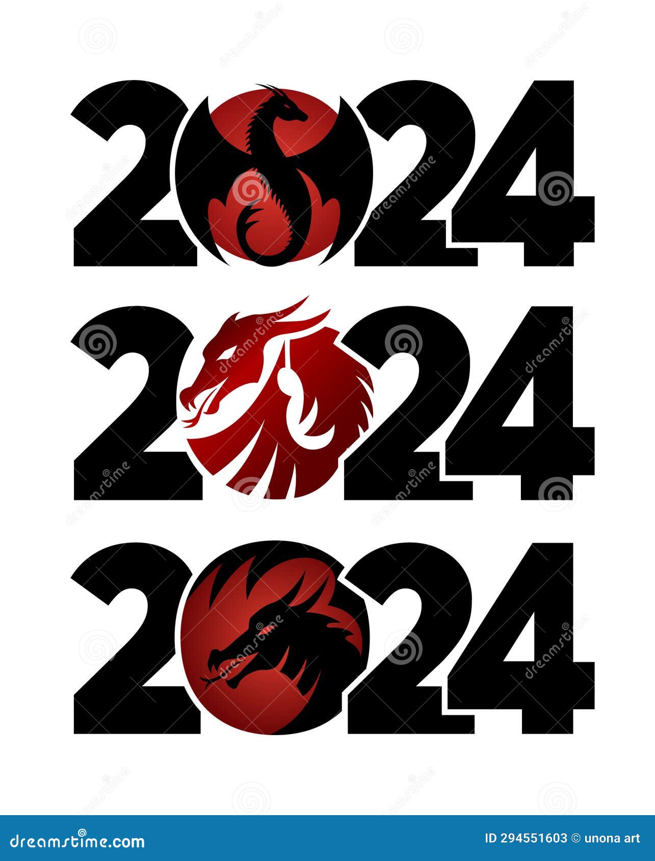 Set of Logos 2024 with Dragons. Icon with the Symbol of the Year Stock ...