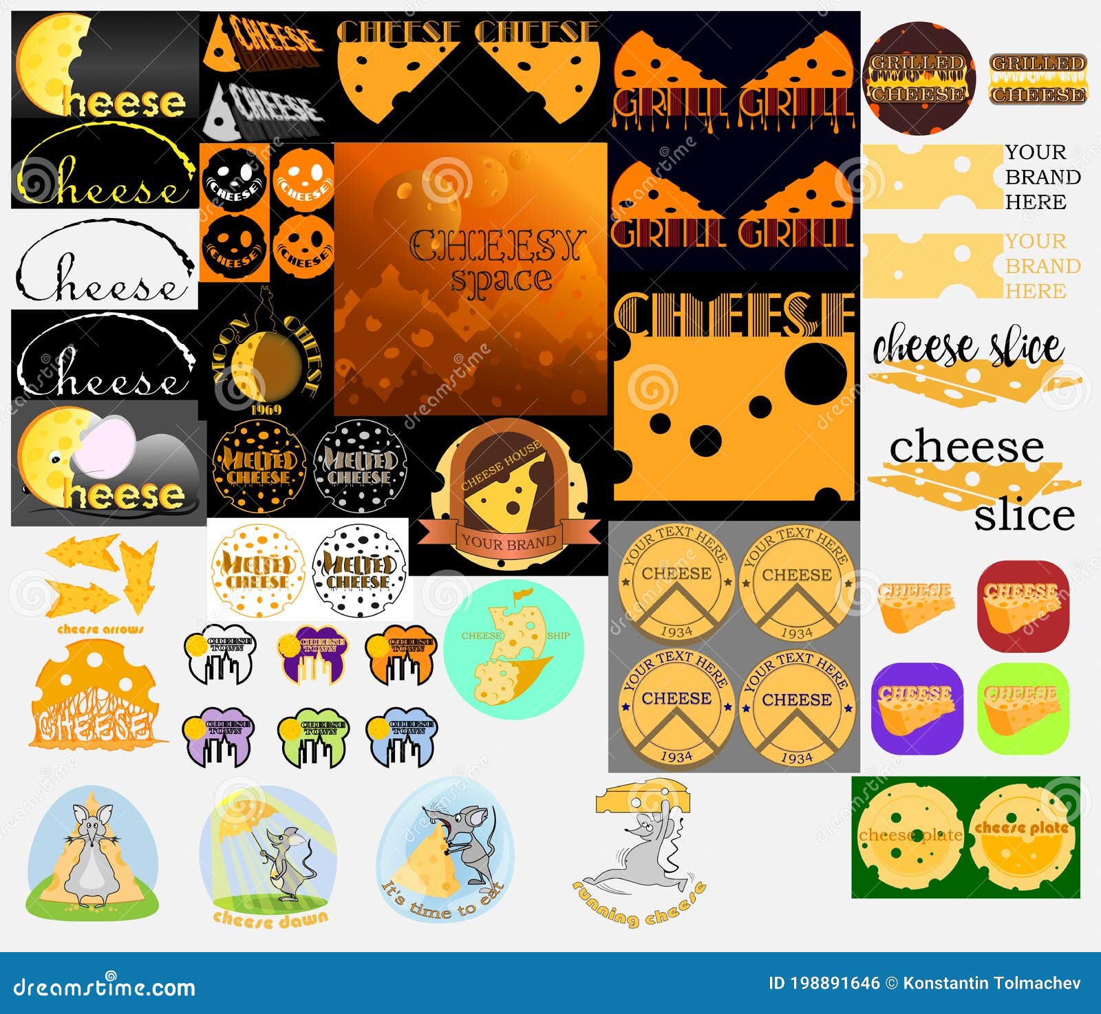 Creative Set of Logos Elements and Illustrations on the Theme of Cheese ...