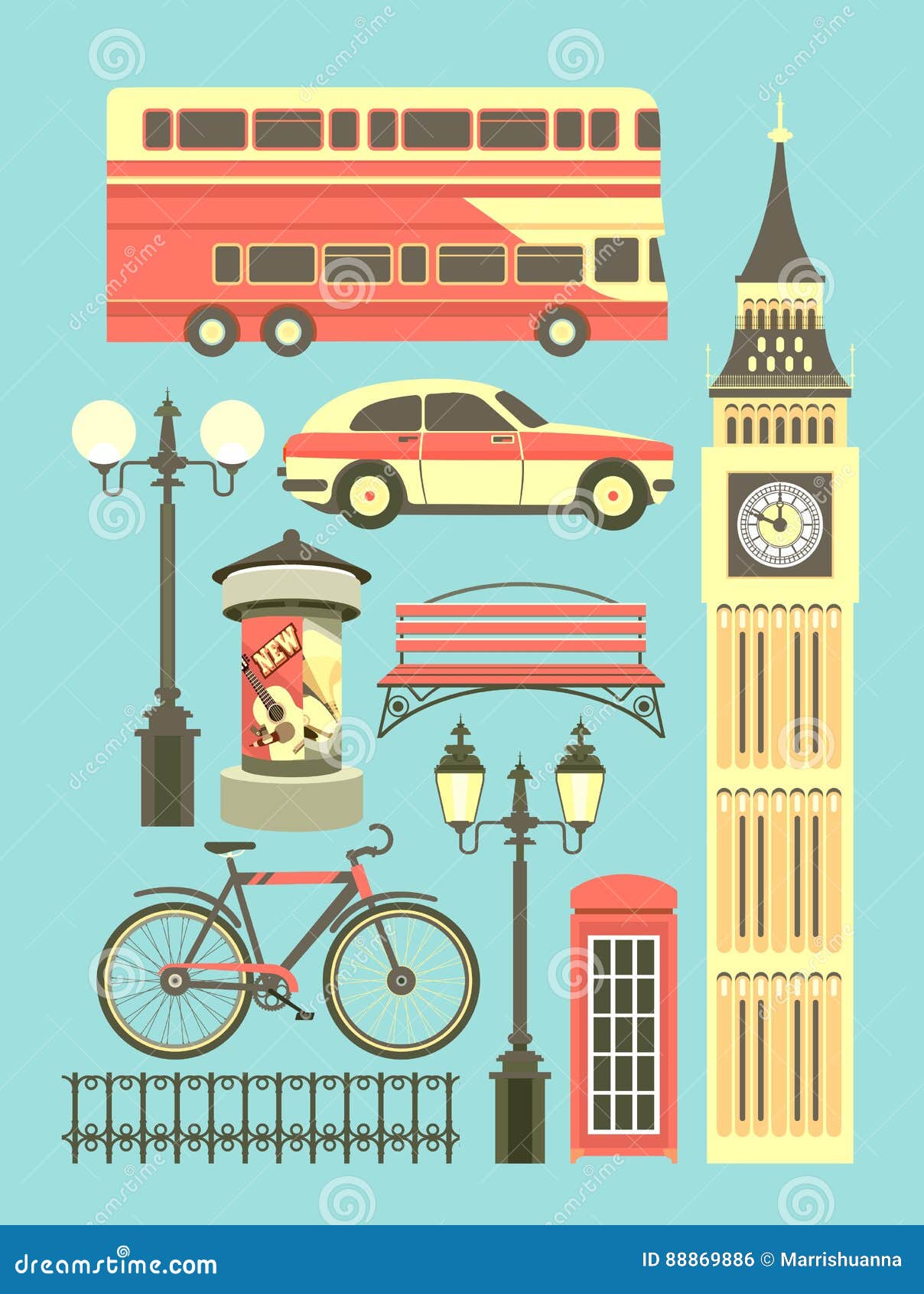 Set of london objects stock vector. Illustration of design - 88869886