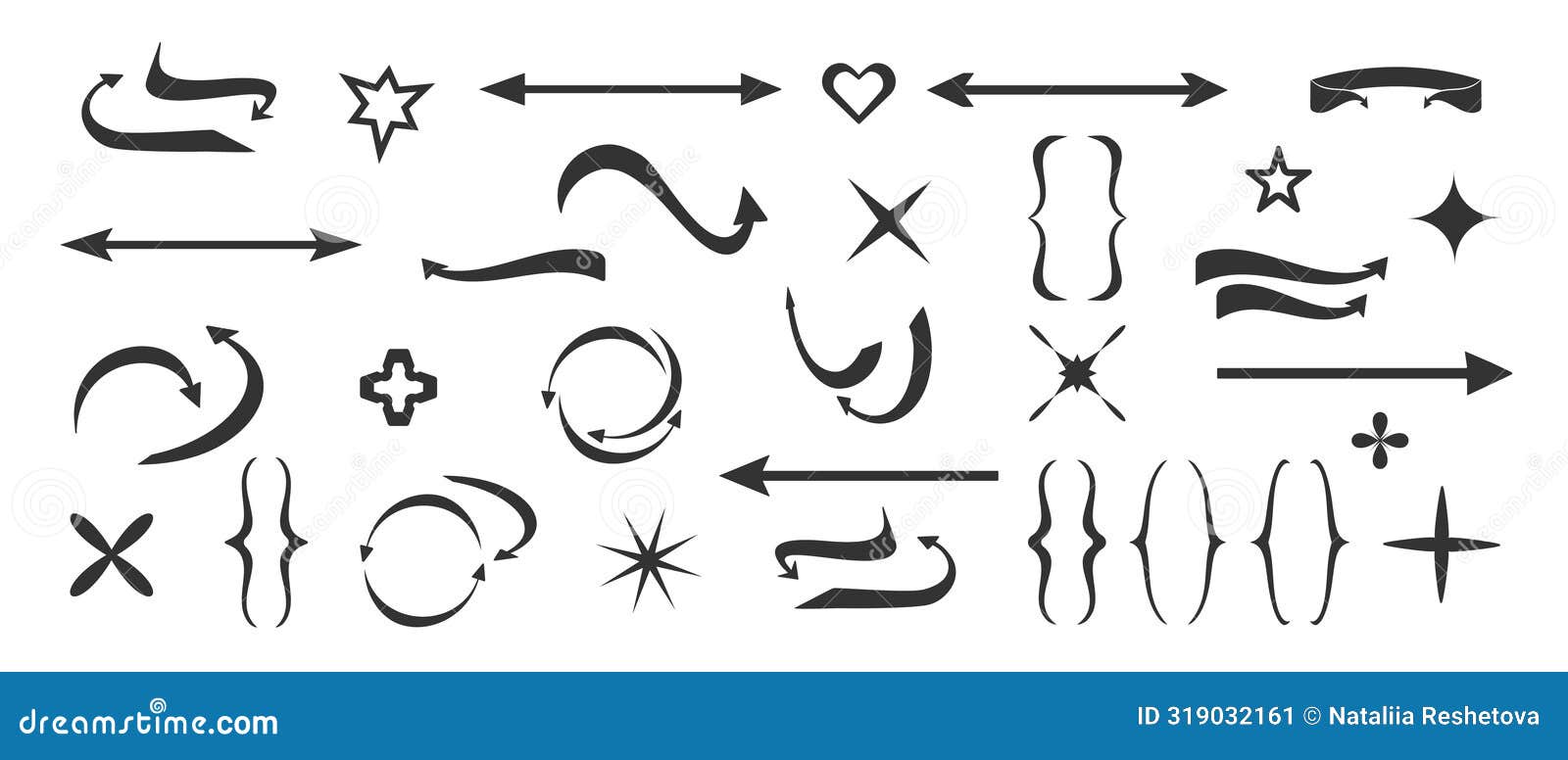 Set of Long Arrows and Abstract Symbols.Circular Arrows. Mathematical ...