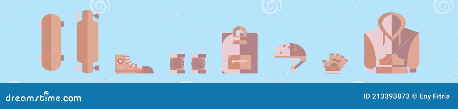 Set of Long Board Element Cartoon Icon Design Template with Various ...