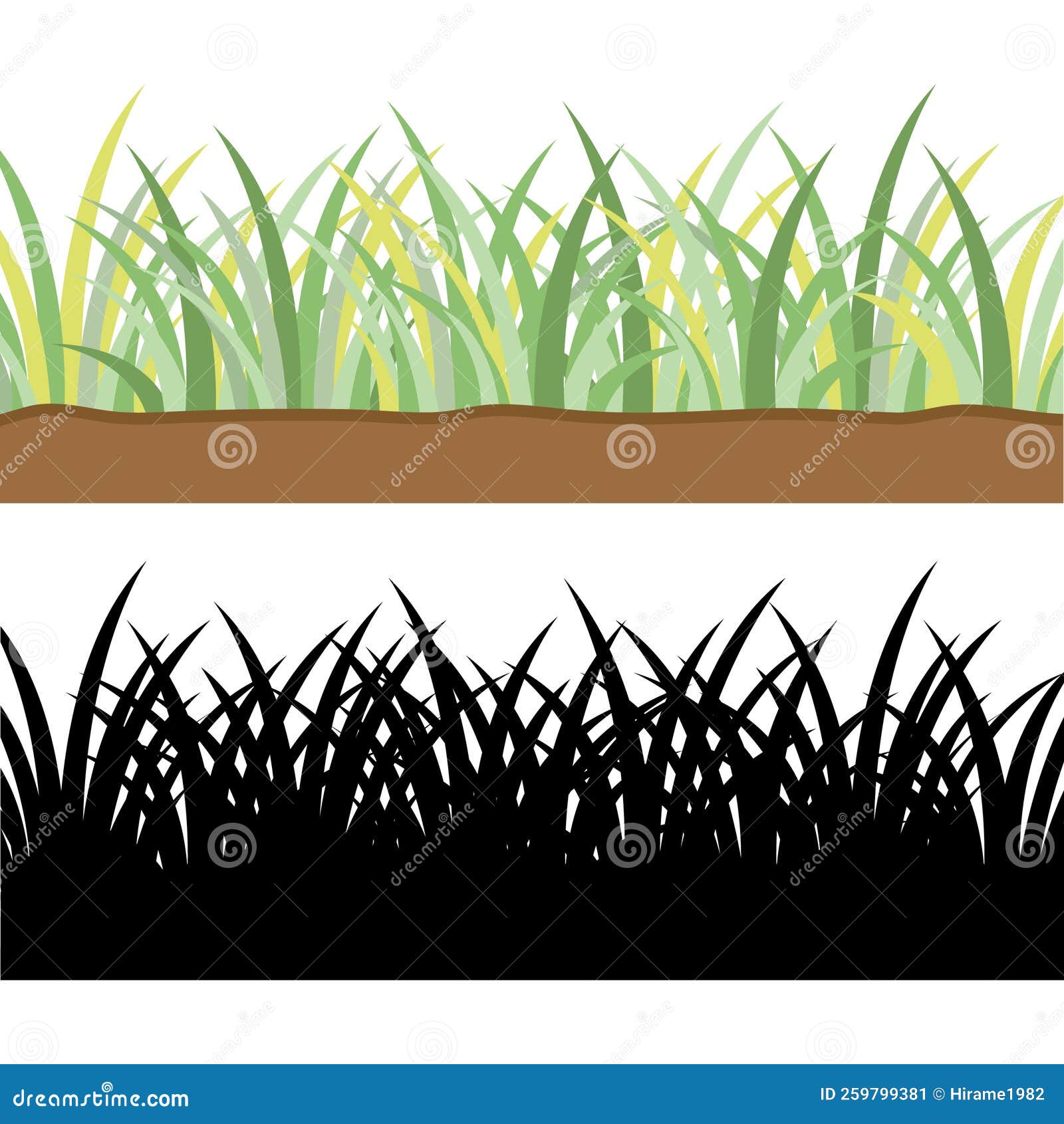 Set of Long Green Grass Fresh Ground and Solid Black Silhouettes Grass ...