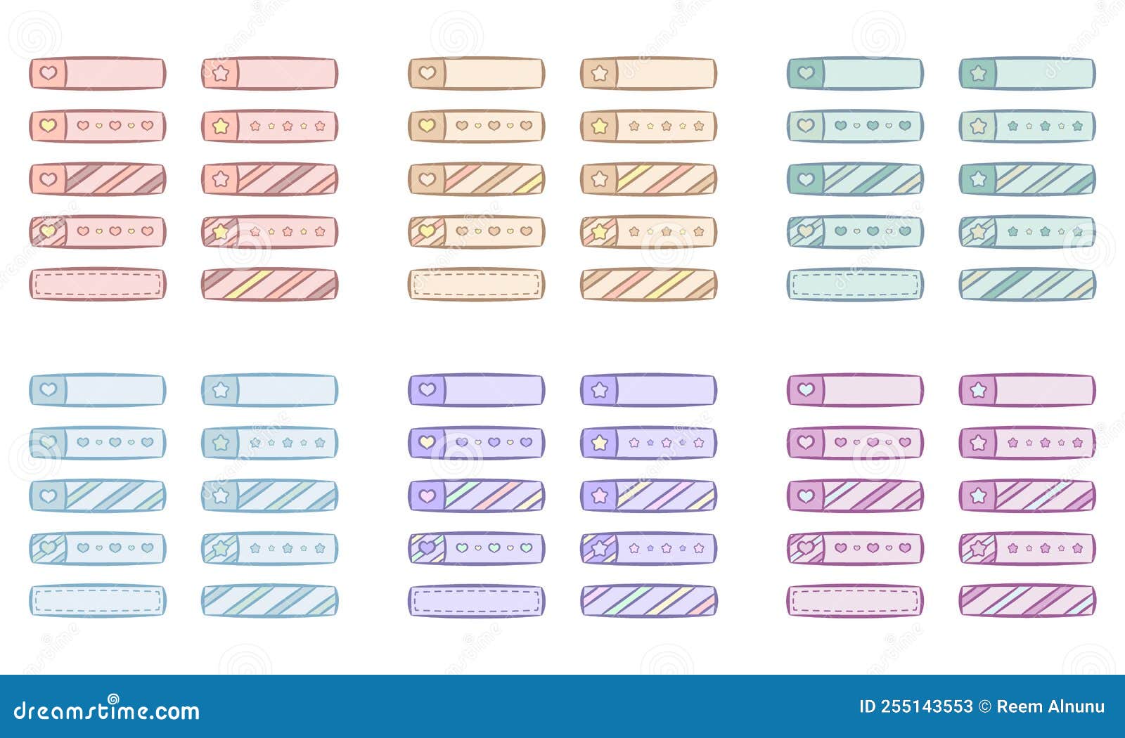 Set of Long Notes with Shapes for Digital Notes in Pastel Colors Stock ...