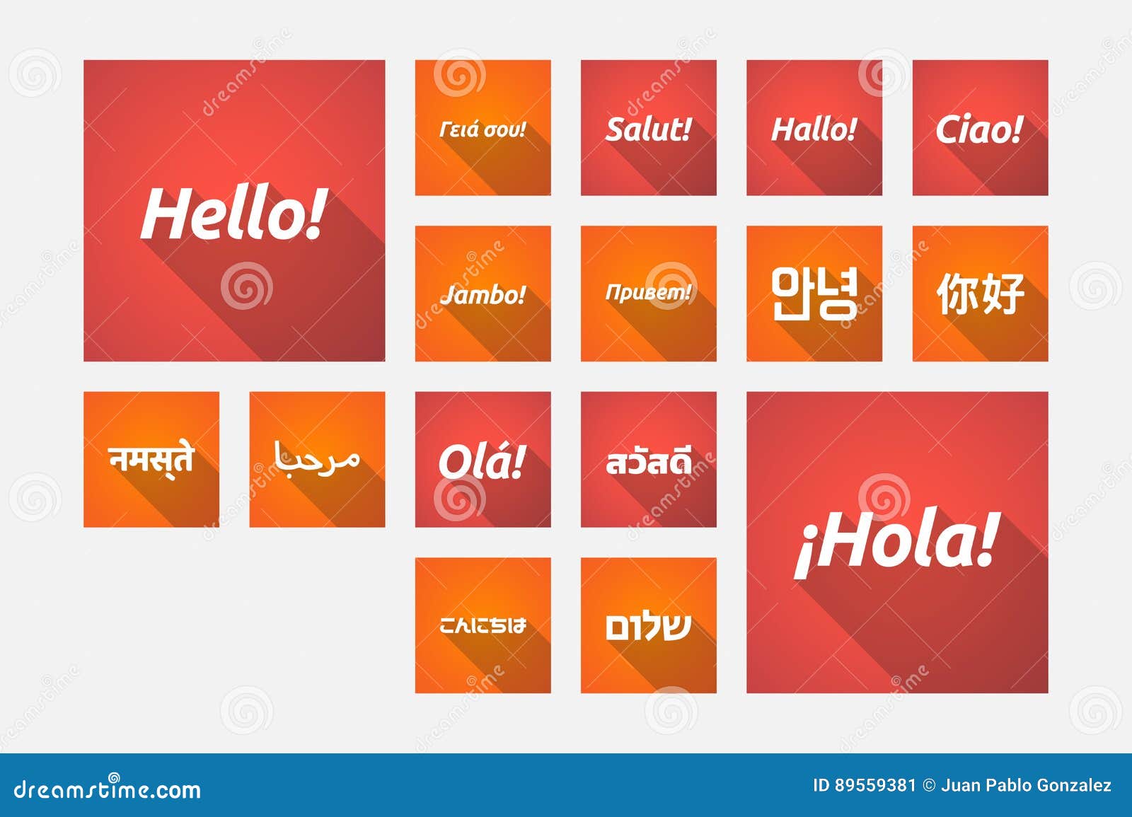 Set of Long Shadowillustrations with the Word Hello in Differen Stock ...