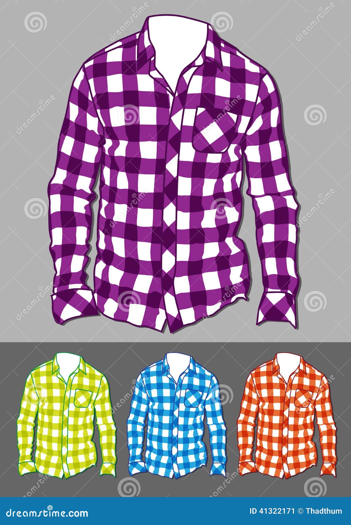 Set of Long Sleeve Checked Shirts Stock Vector - Illustration of ...