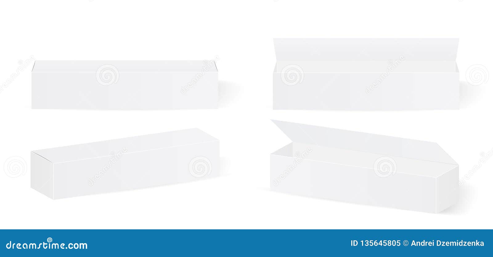 Set of Long White Cardboard Boxes Isolated on White Background. Stock ...