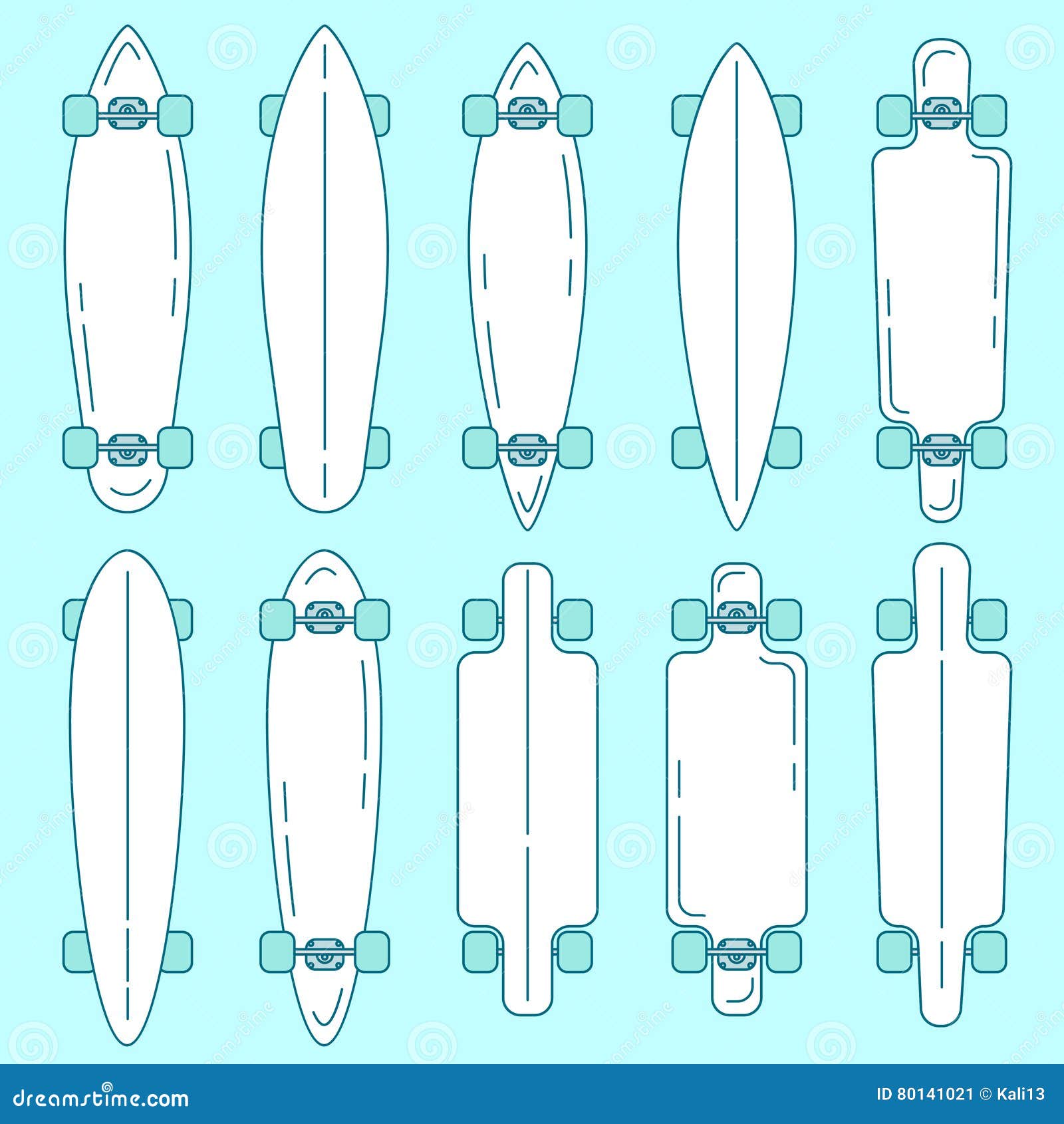 Set of longboard stock vector. Illustration of cool, line - 80141021