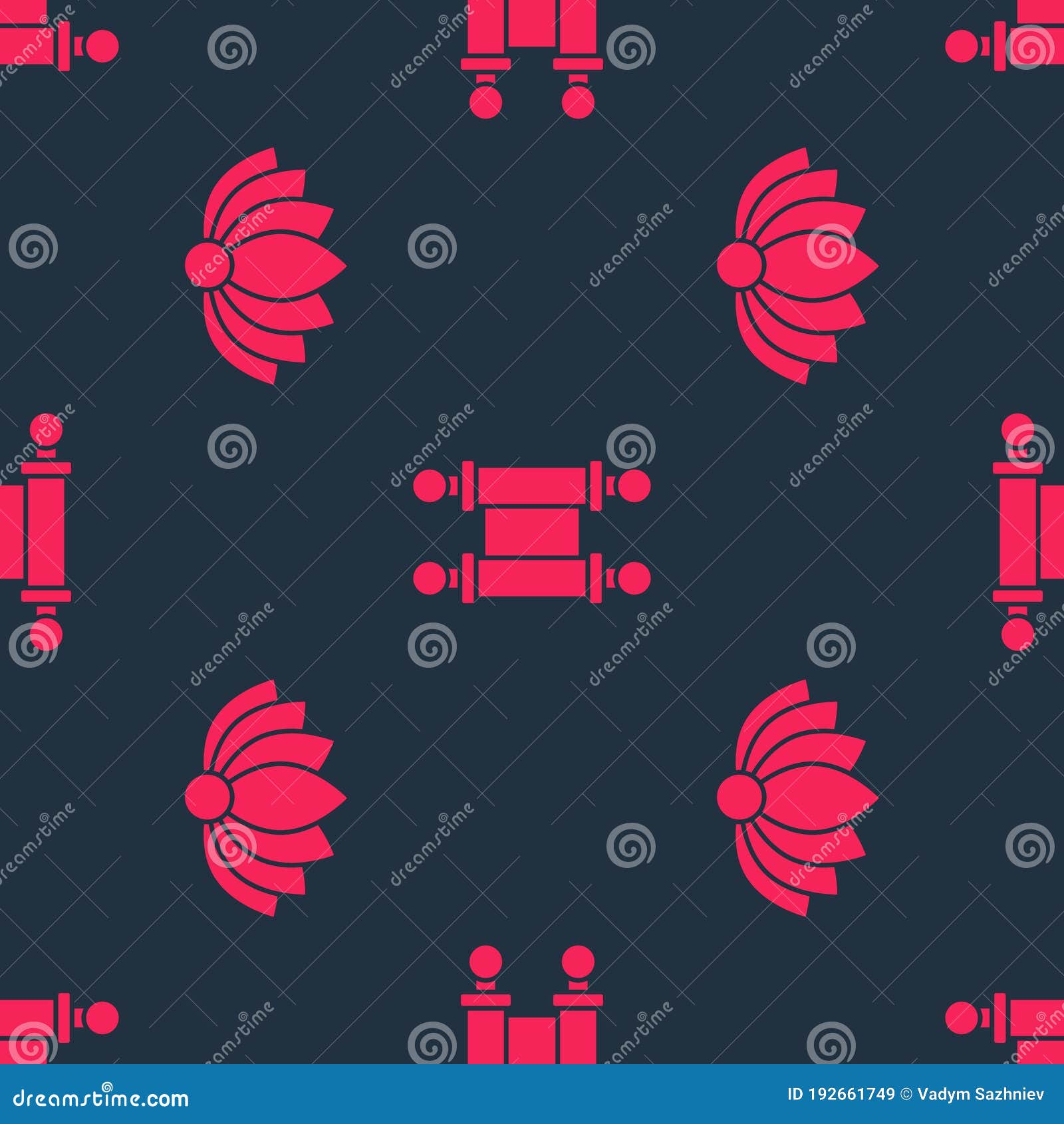 Set Lotus Flower and Decree, Paper, Parchment, Scroll on Seamless ...