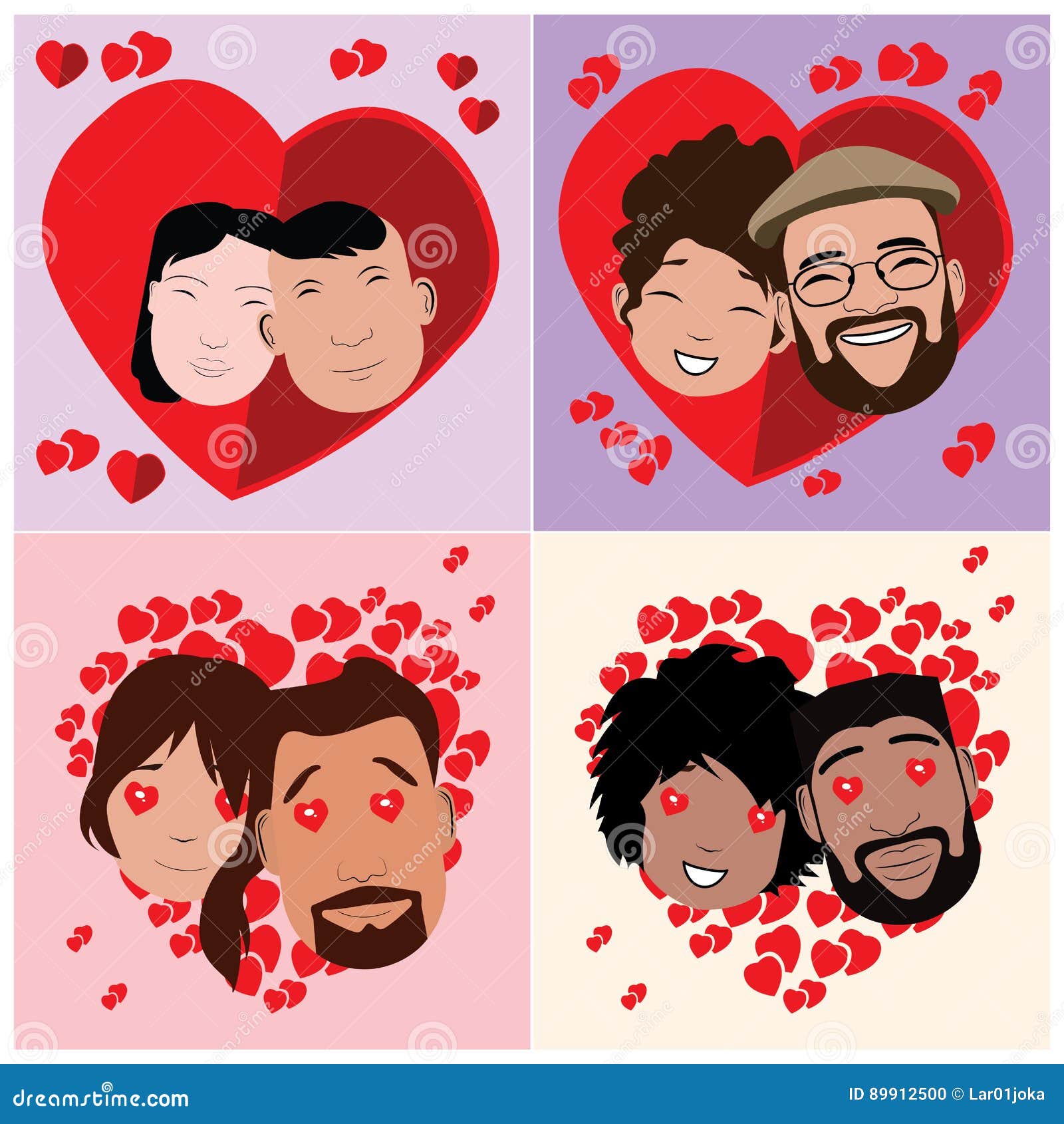 Set of in-love characters stock vector. Illustration of smile - 89912500