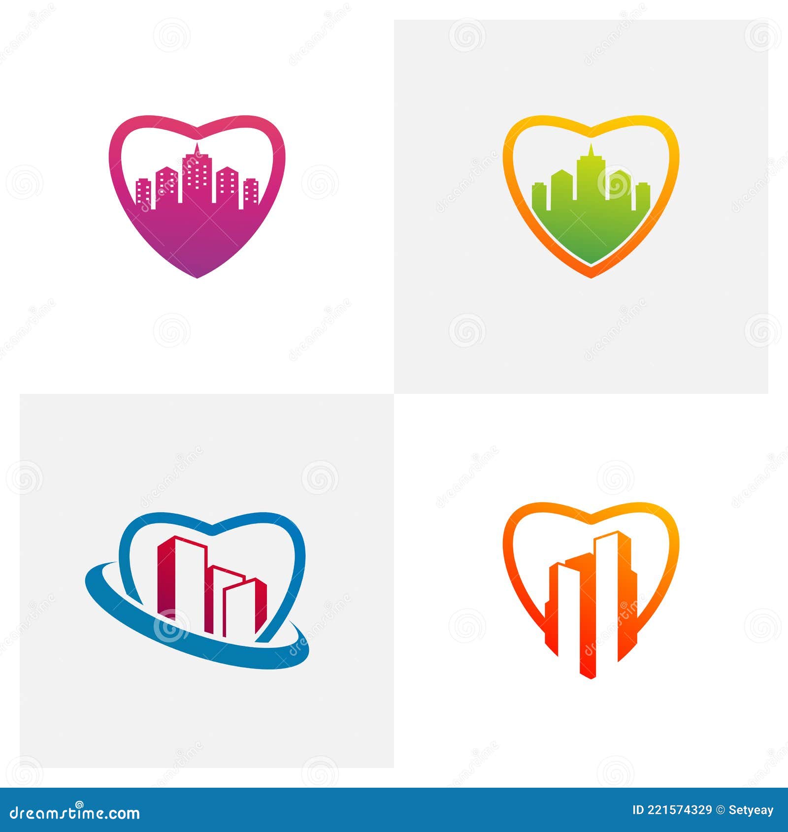Set of Love City Logo Vector Template, Creative Building Logo Design ...