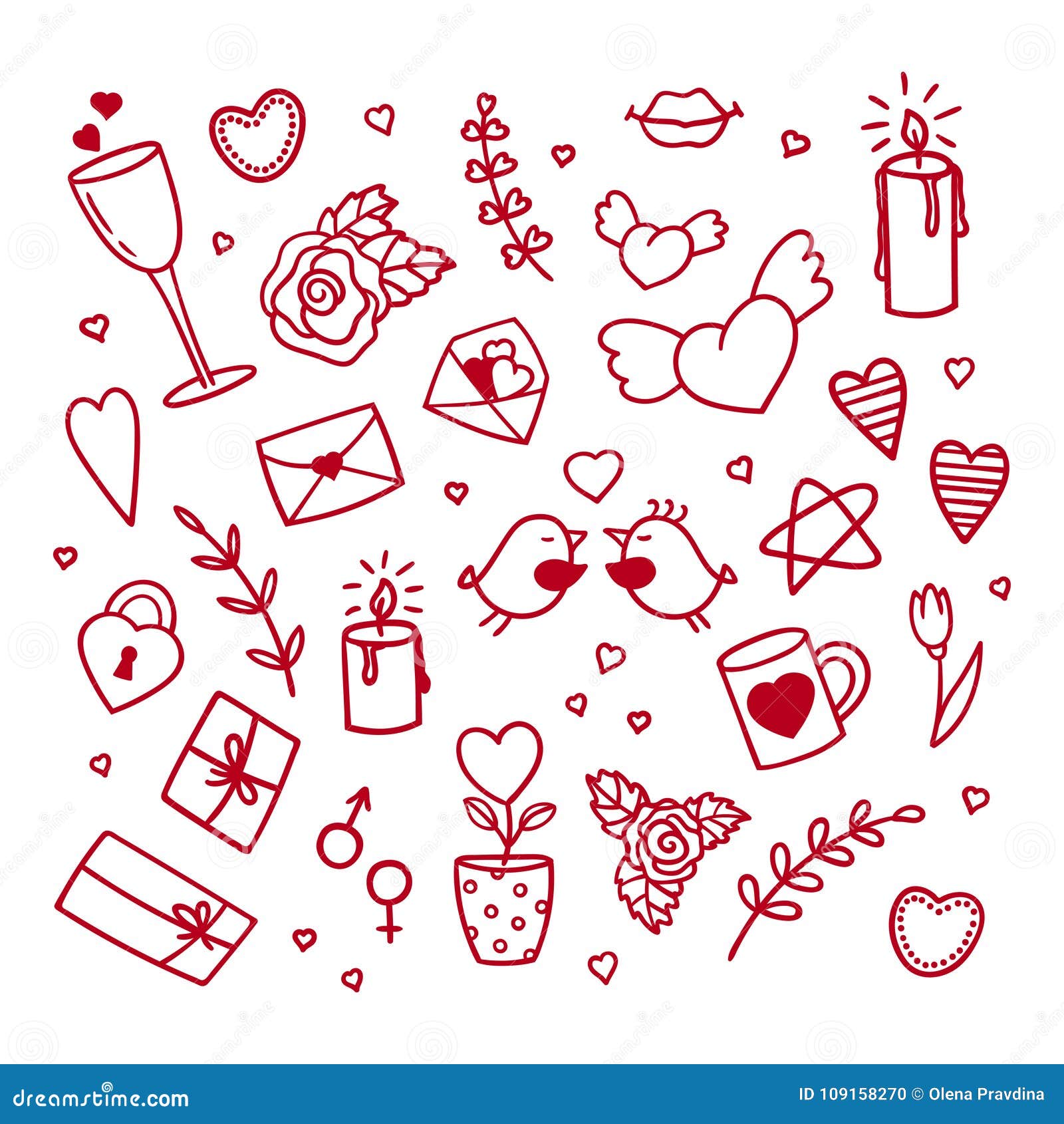 Set of Love Doodle Icons. Vector Clipart. Stock Vector - Illustration ...