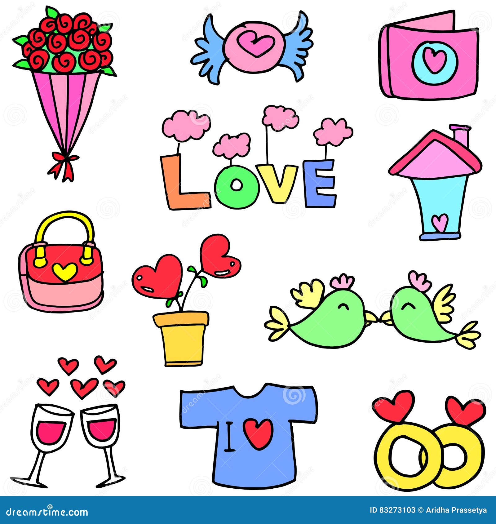 Set of love doodle vector stock vector. Illustration of graphic - 83273103