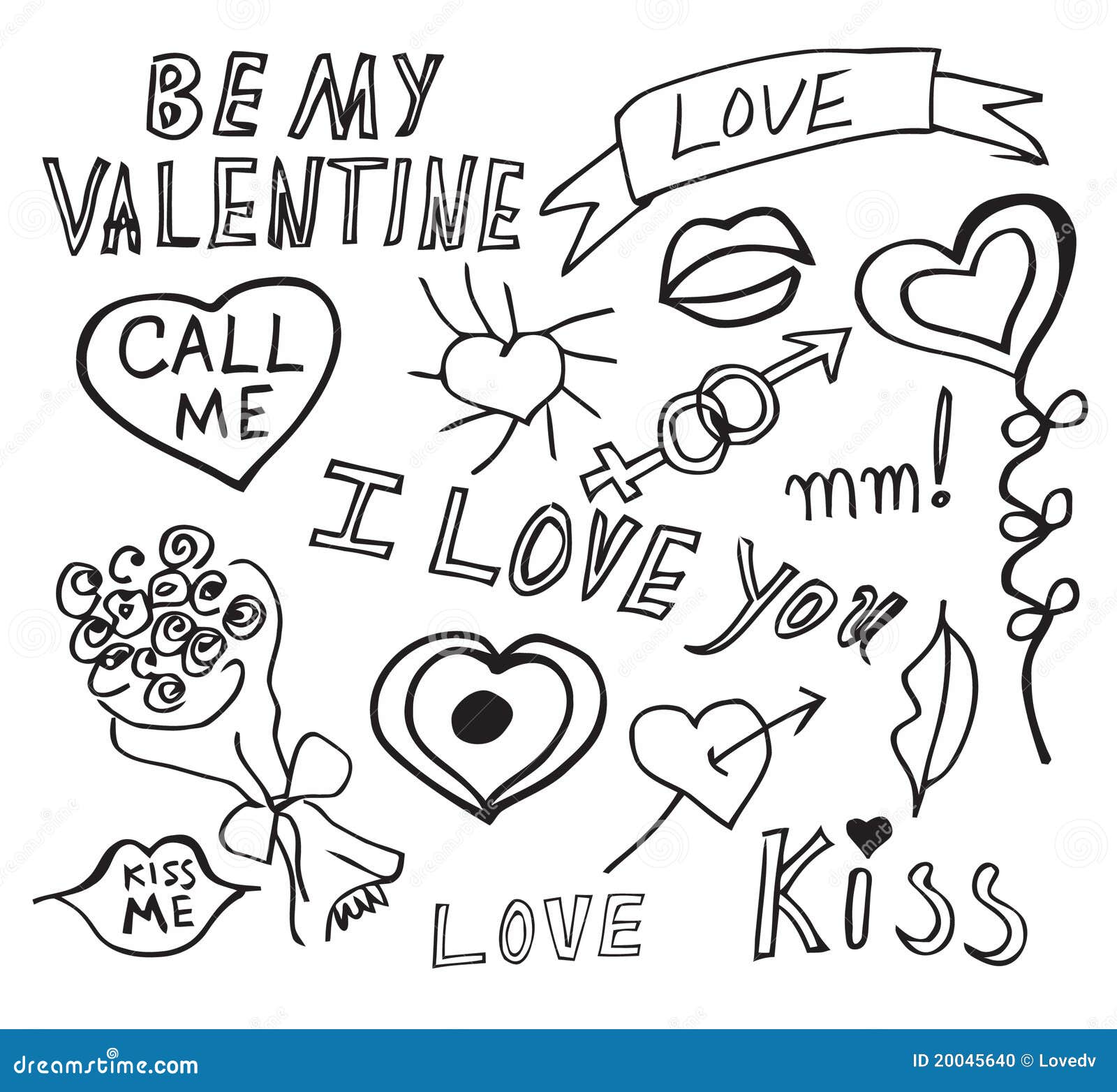 Set of love doodles stock vector. Illustration of draw - 20045640