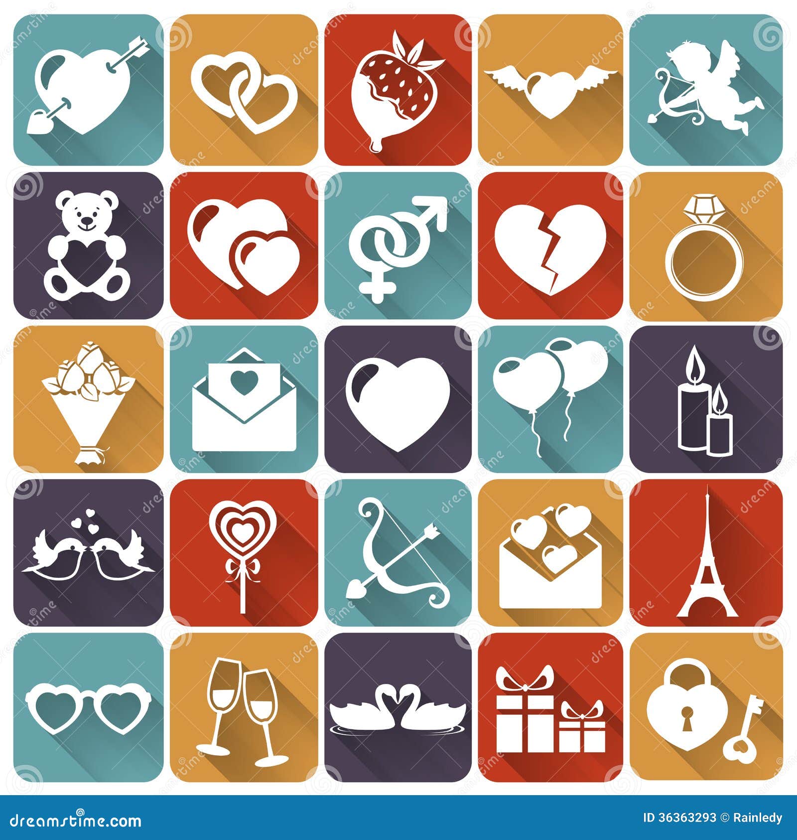 Set of Love and Romantic Flat Icons. Vector Illust Stock Vector ...