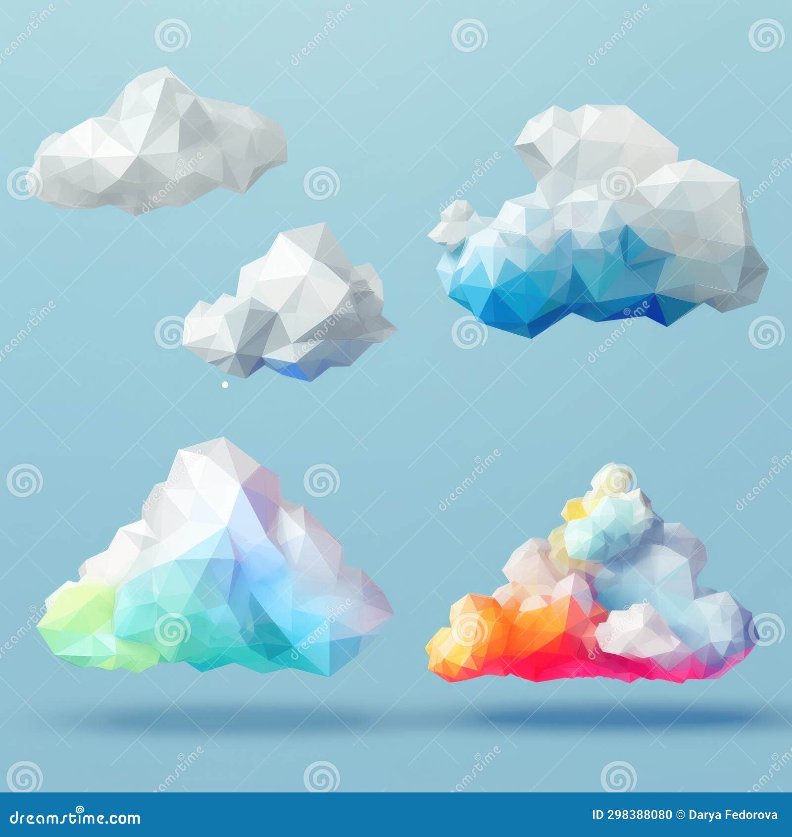 Set of Low Poly Clouds on Blue Background Stock Illustration - Illustration of shadow, rough ...