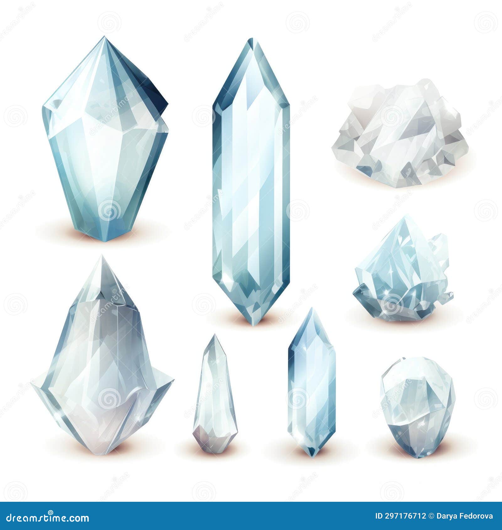 Set of Low Poly Crystals on White Background. Stock Illustration ...