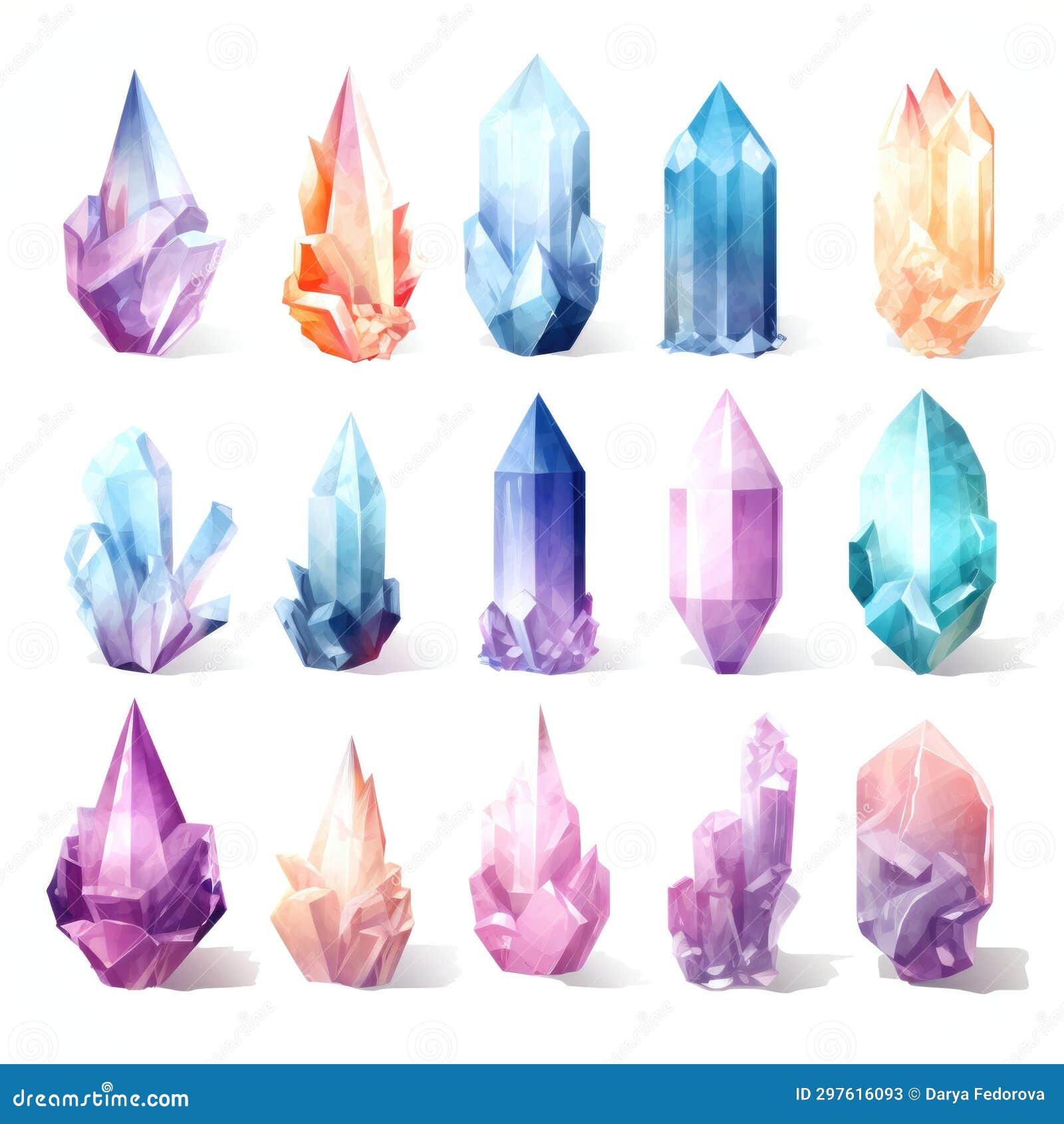 Set of Low Poly Crystals on White Background. Stock Illustration ...