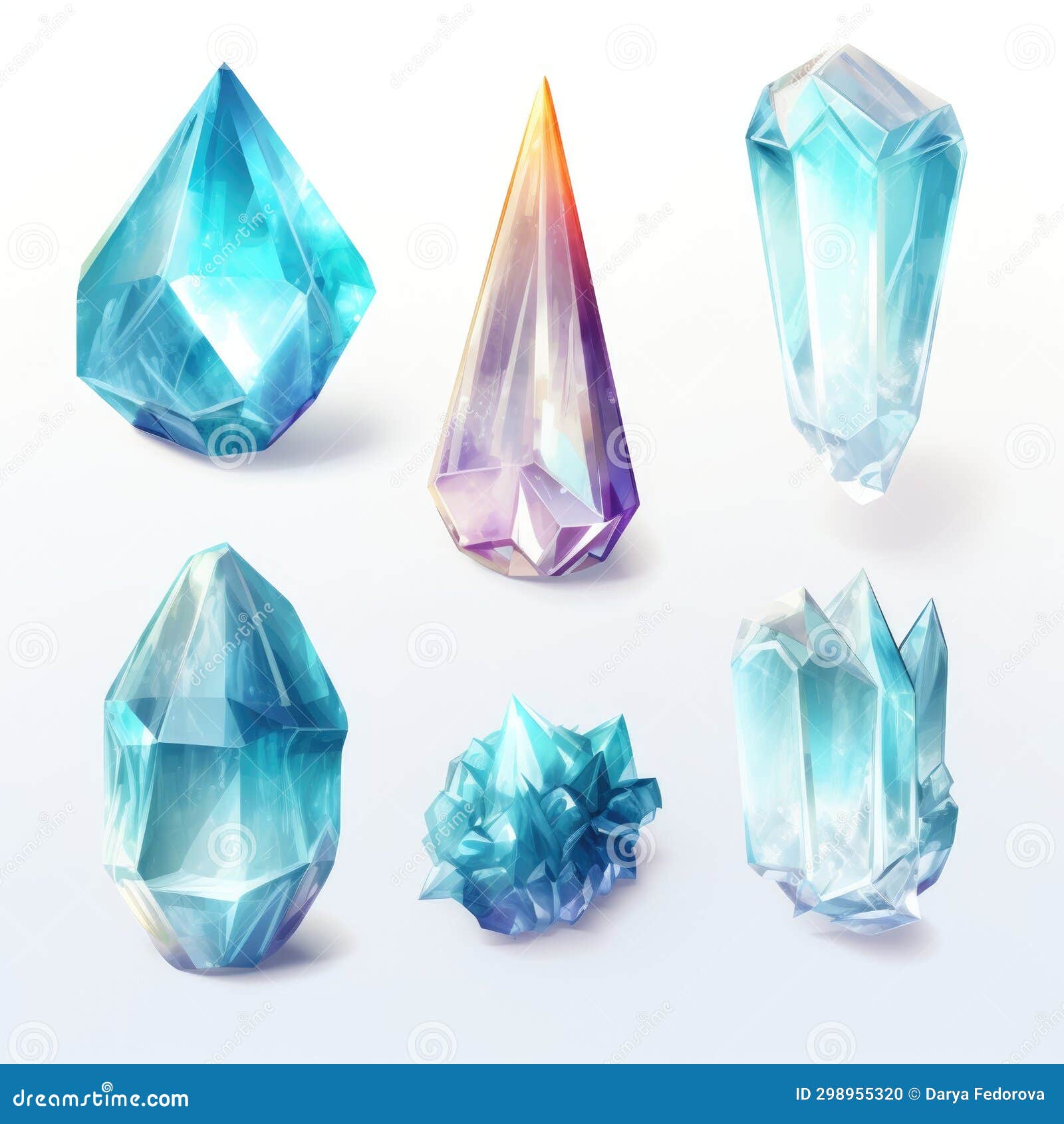 Set of Low Poly Crystals on White Background. Stock Illustration ...