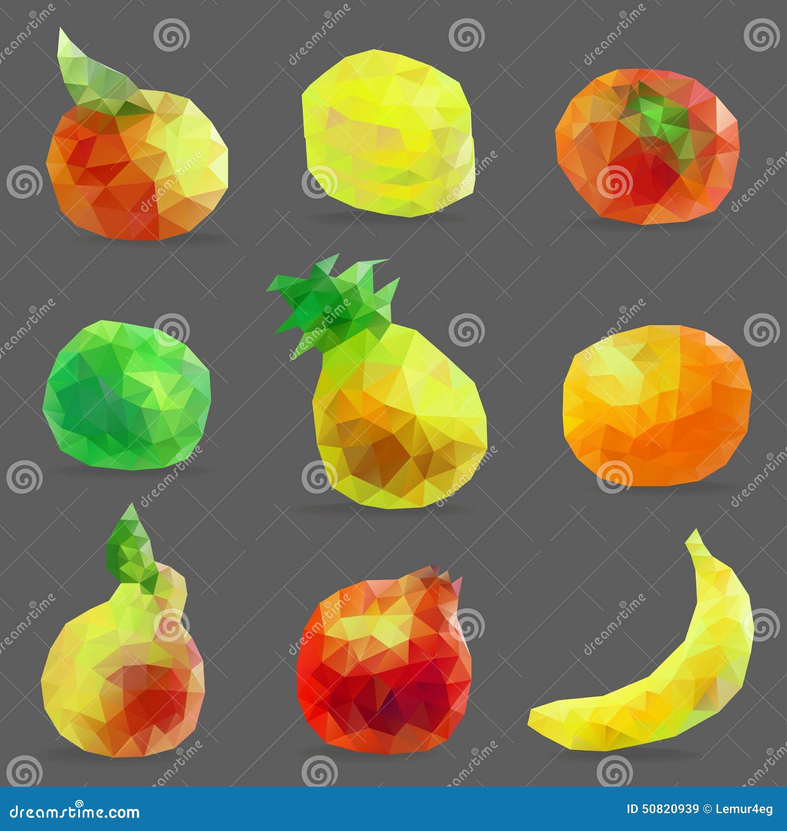 Set of low poly fruits stock vector. Illustration of crystal - 50820939