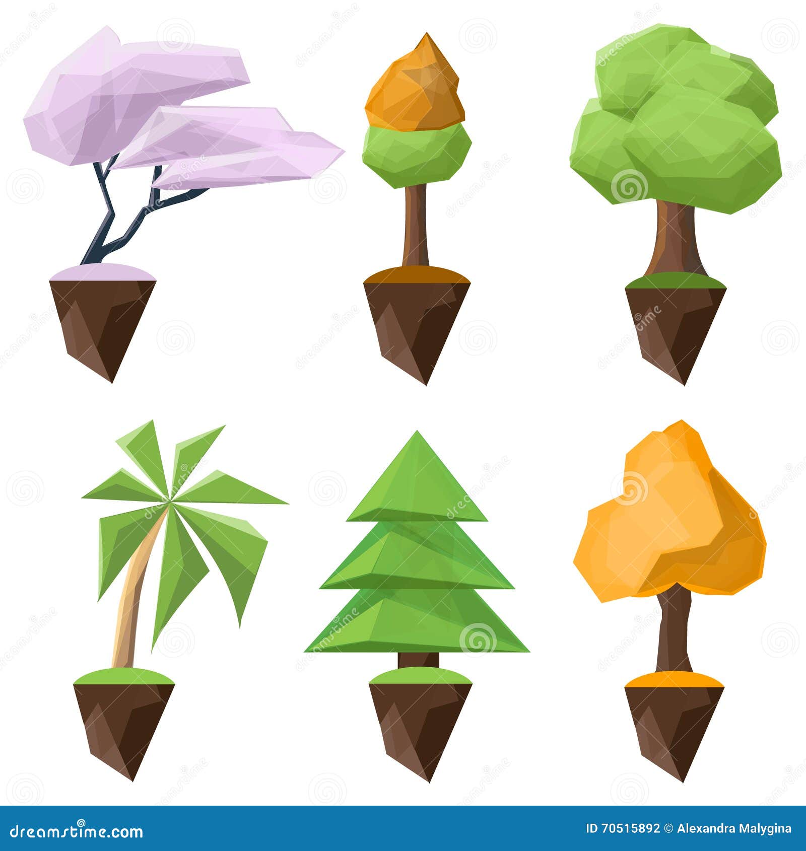 Set of Low-poly and Isometric Vector Trees on a White Background Stock ...