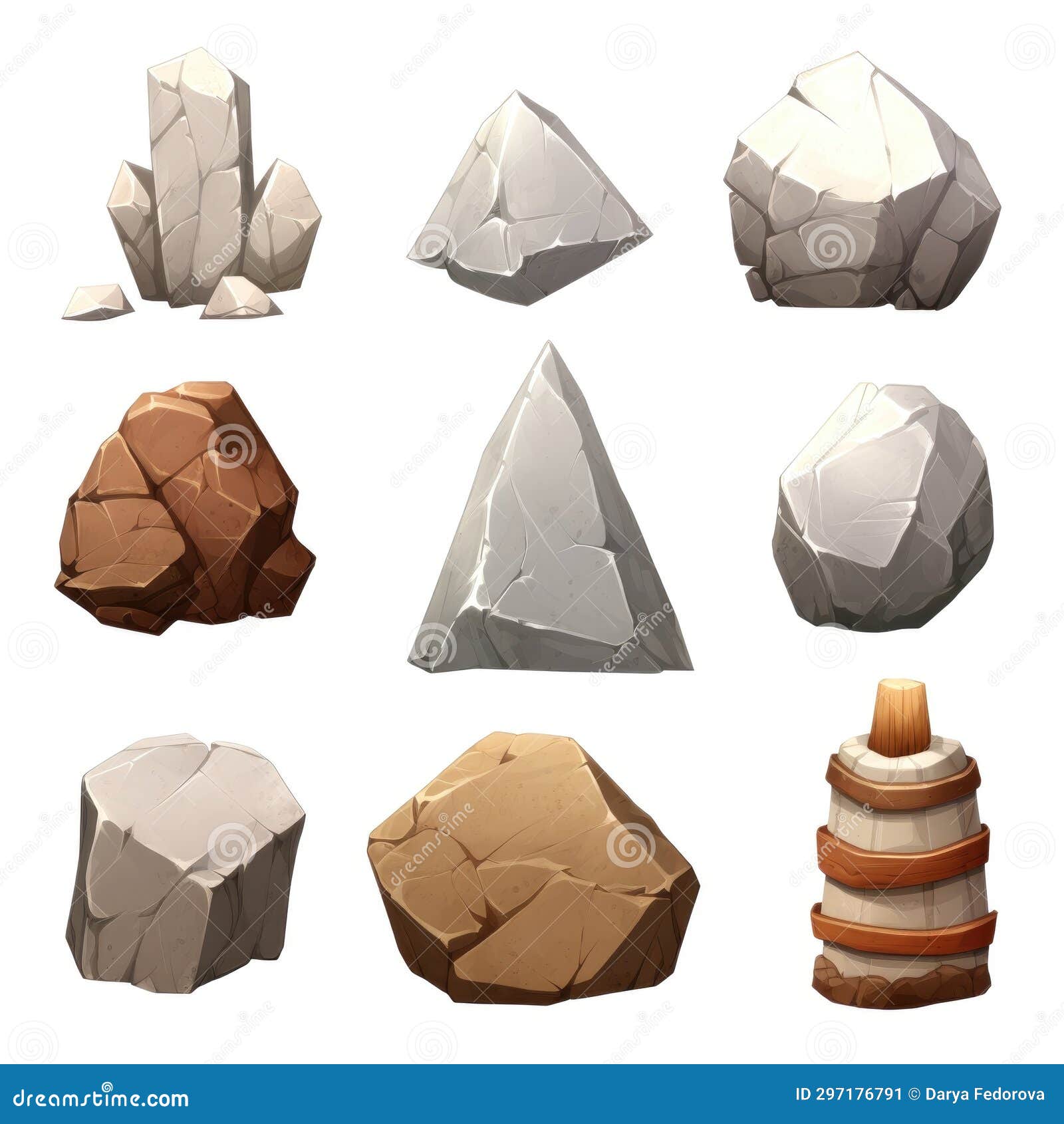 Set of Low Poly Stones on White Background. Stock Illustration ...