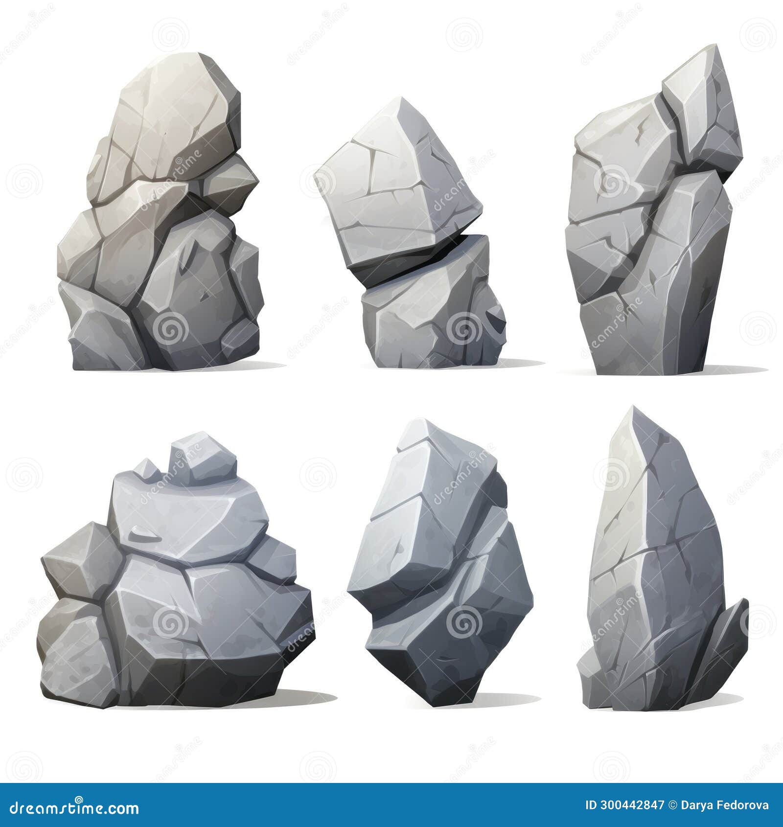 Set of Low Poly Stones on White Background. Stock Illustration ...